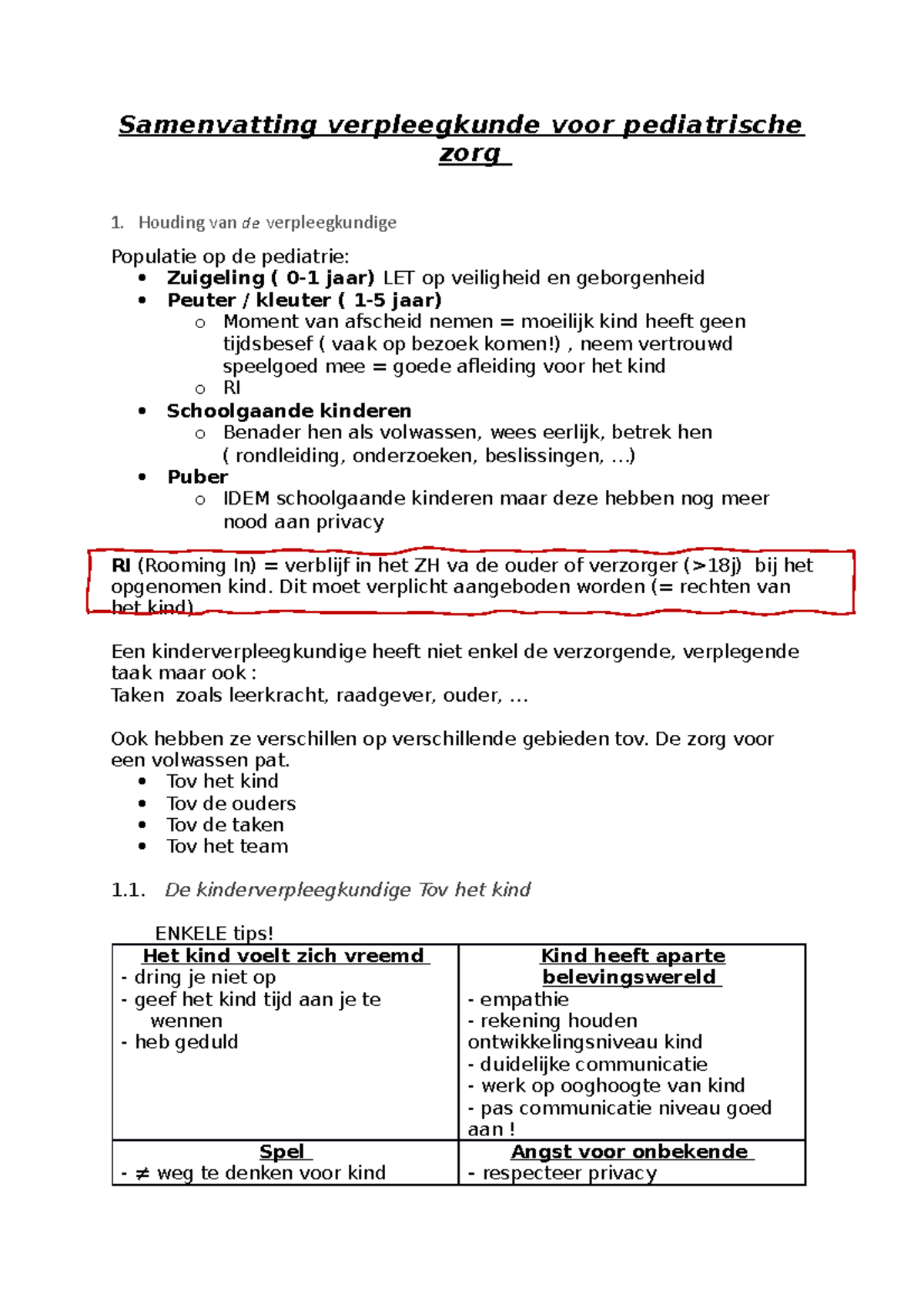 Samenvatting verpleegkunde voor pediatrische zorg - Samenvatting verpleegkunde voor pediatrische ...