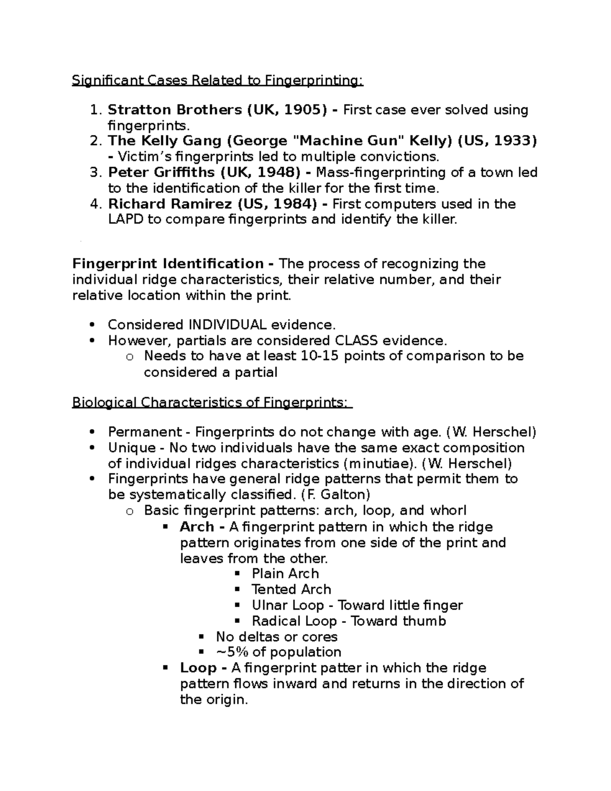 FS 120 Lect. 5 Notes - Significant Cases Related to Fingerprinting ...