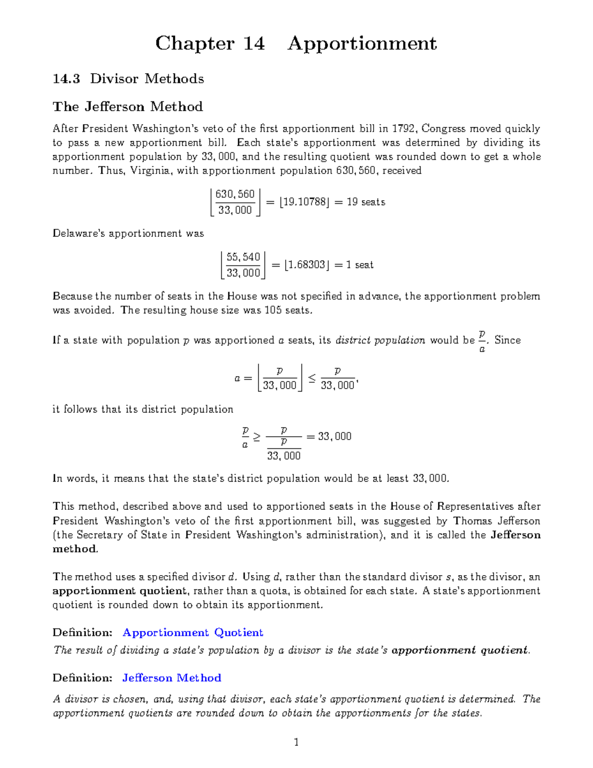 Ch14 3 - Chapter 14.3 - Chapter 14 Apportionment 14 Divisor Methods The ...