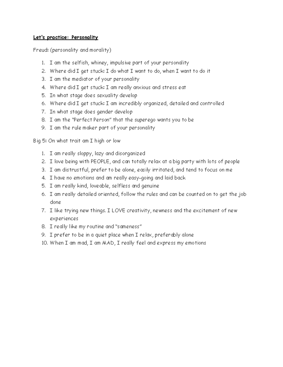 Personality development - Let’s practice: Personality Freud ...