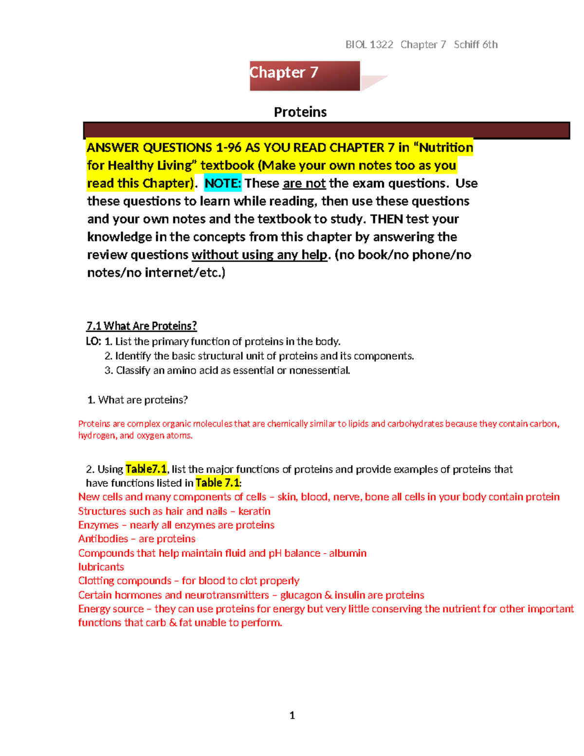 Ch7 Proteins Quest Schiff 6ed - Chapter 7 Proteins ANSWER QUESTIONS 1 ...