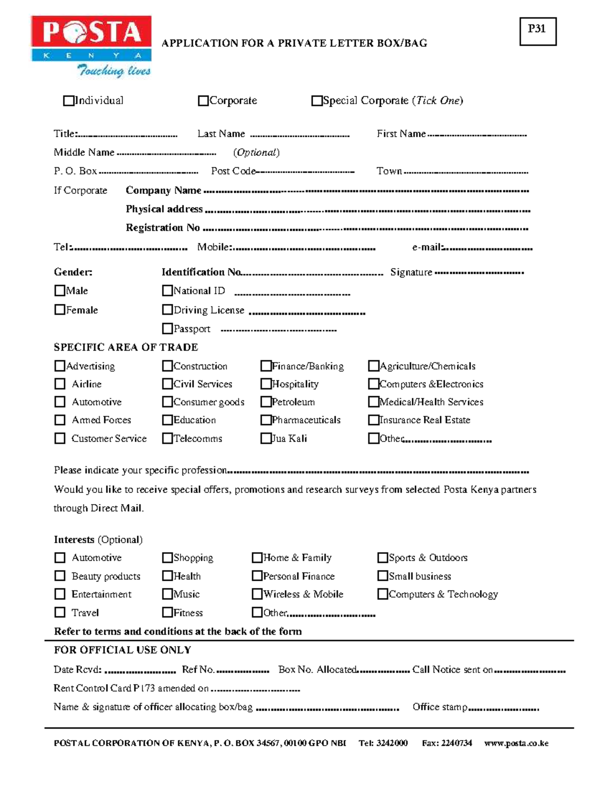 Application-Form for Postal Adress - APPLICATION FOR A PRIVATE LETTER ...