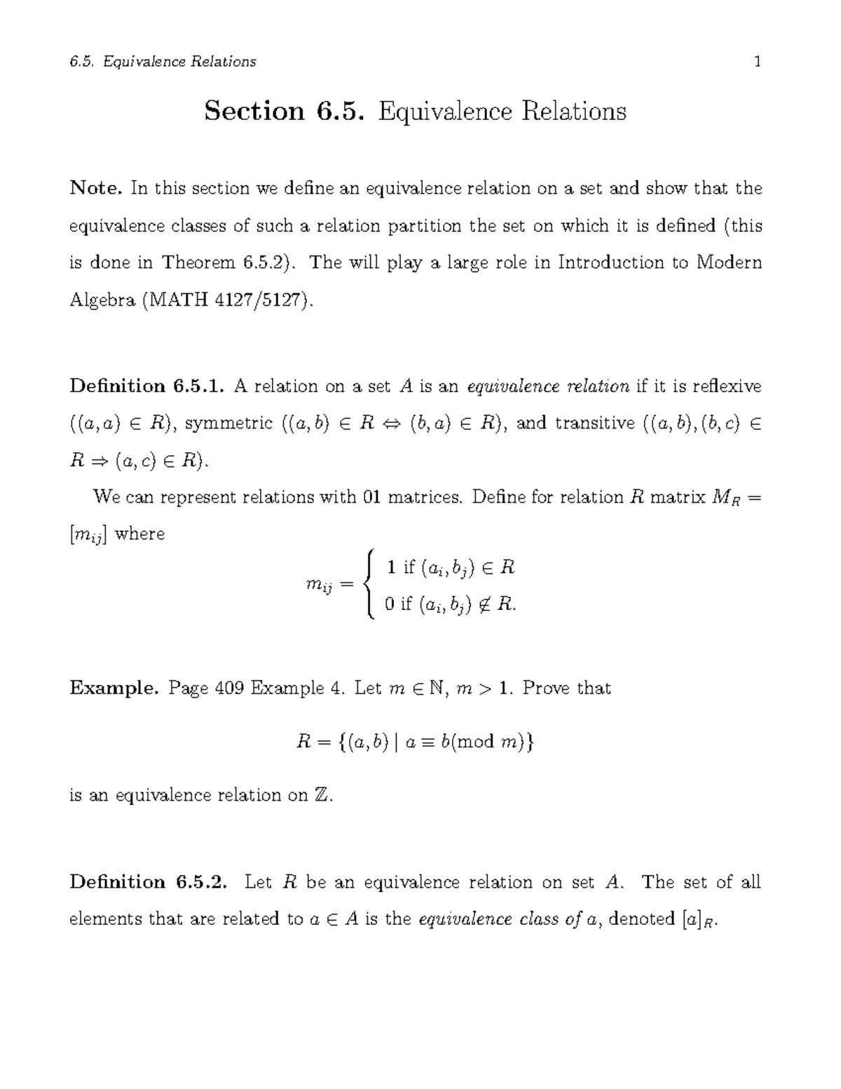 Equivalence Relations - Equivalence Relations Note. In this section we ...