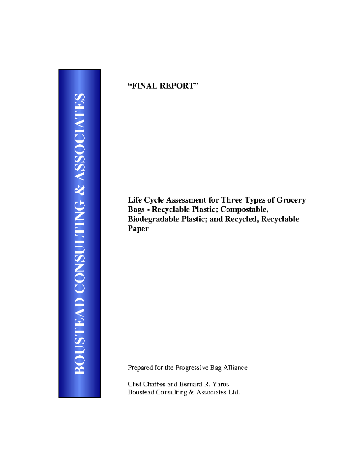 Boustead LCA - LCA - BOUSTEAD CONSULTING & ASSOCIATES “FINAL REPORT ...