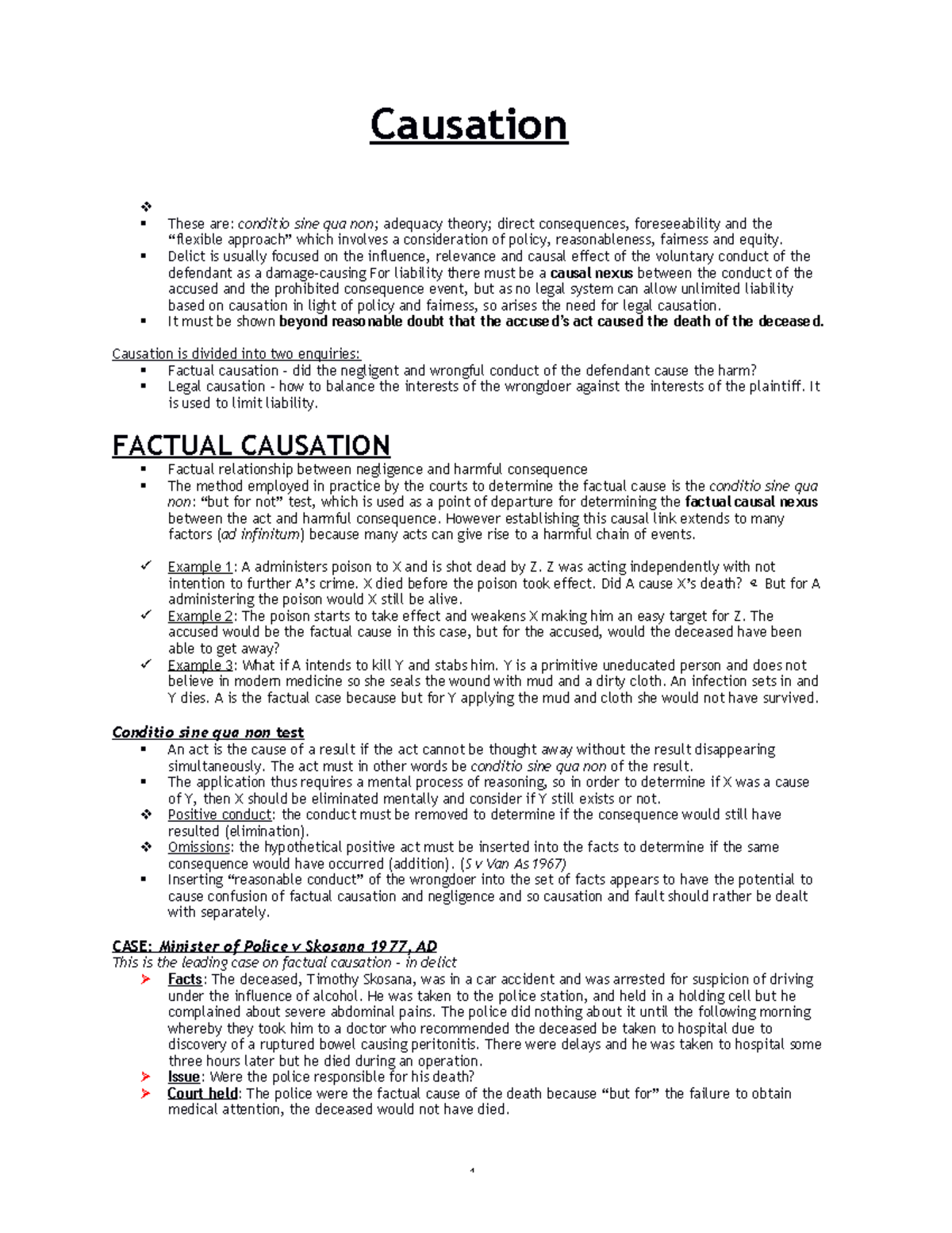 04CR - Causation - Notes - Causation These are: conditio sine qua non ...