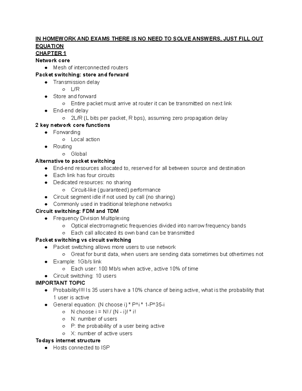 Networking 1 Final Study Guide - IN HOMEWORK AND EXAMS THERE IS NO NEED ...