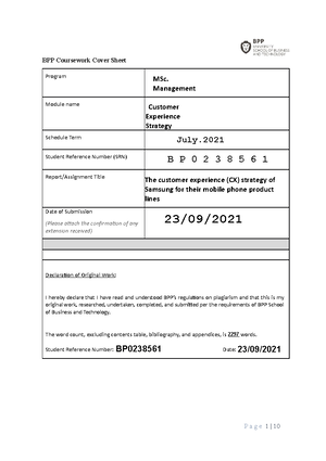Summative Assessment Brief - Personal Effectiveness - BPP Coursework Cover Sheet Please use the ...