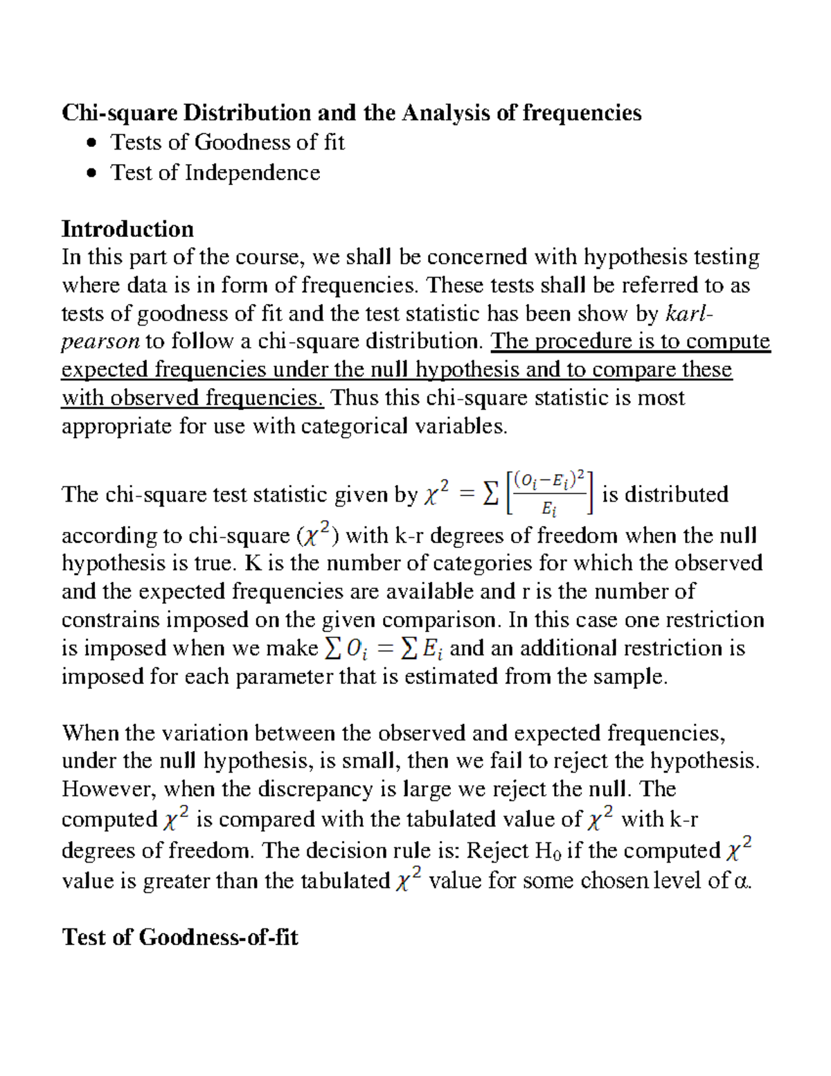 Chi-square Tests - STA321 - Chi-square Distribution and the Analysis of ...