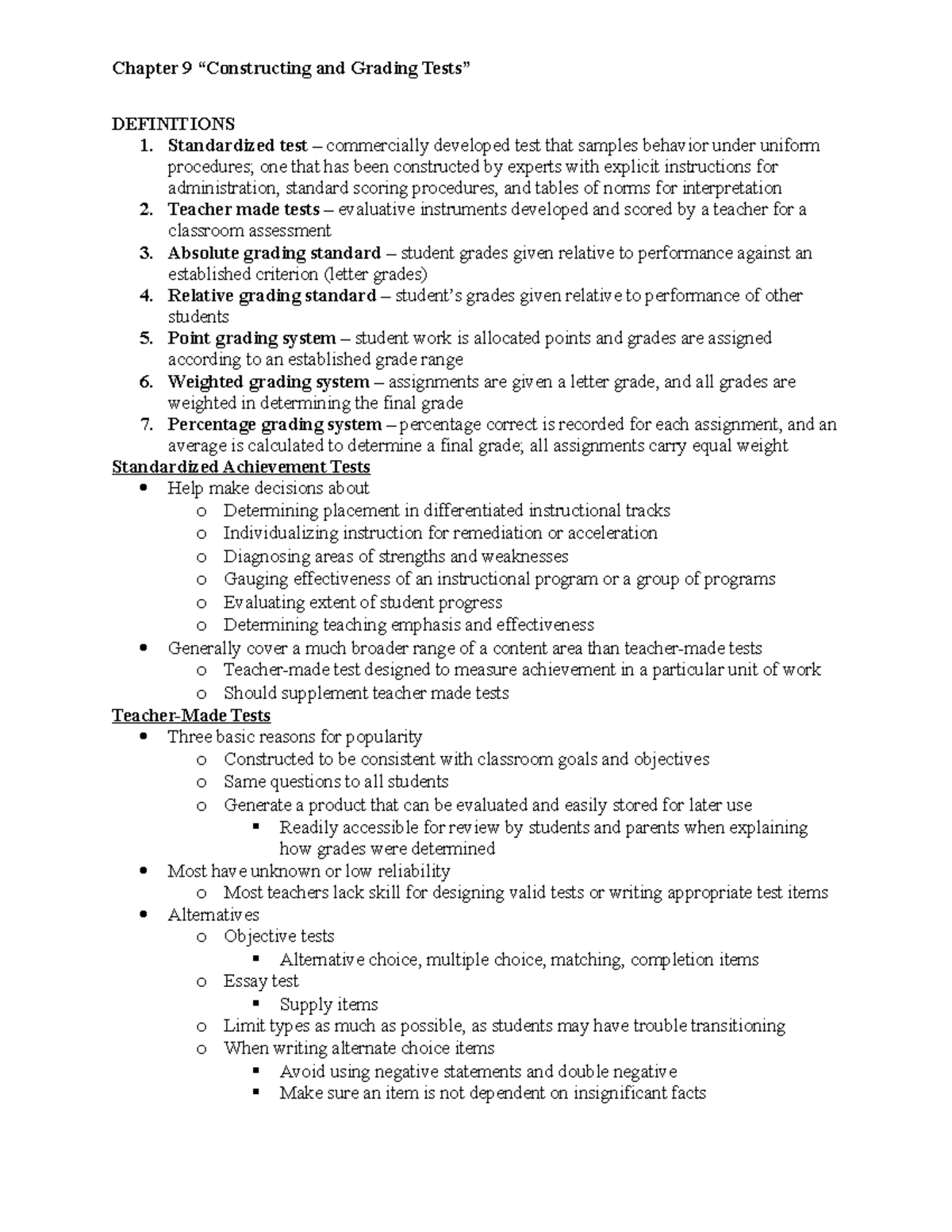 Chapter 9 Constructing And Grading Tests Chapter 9 And Grading DEFINITIONS 1 Standardized chapter-9-constructing-and-grading-tests-chapter-9-and-grading-definitions-1-standardized