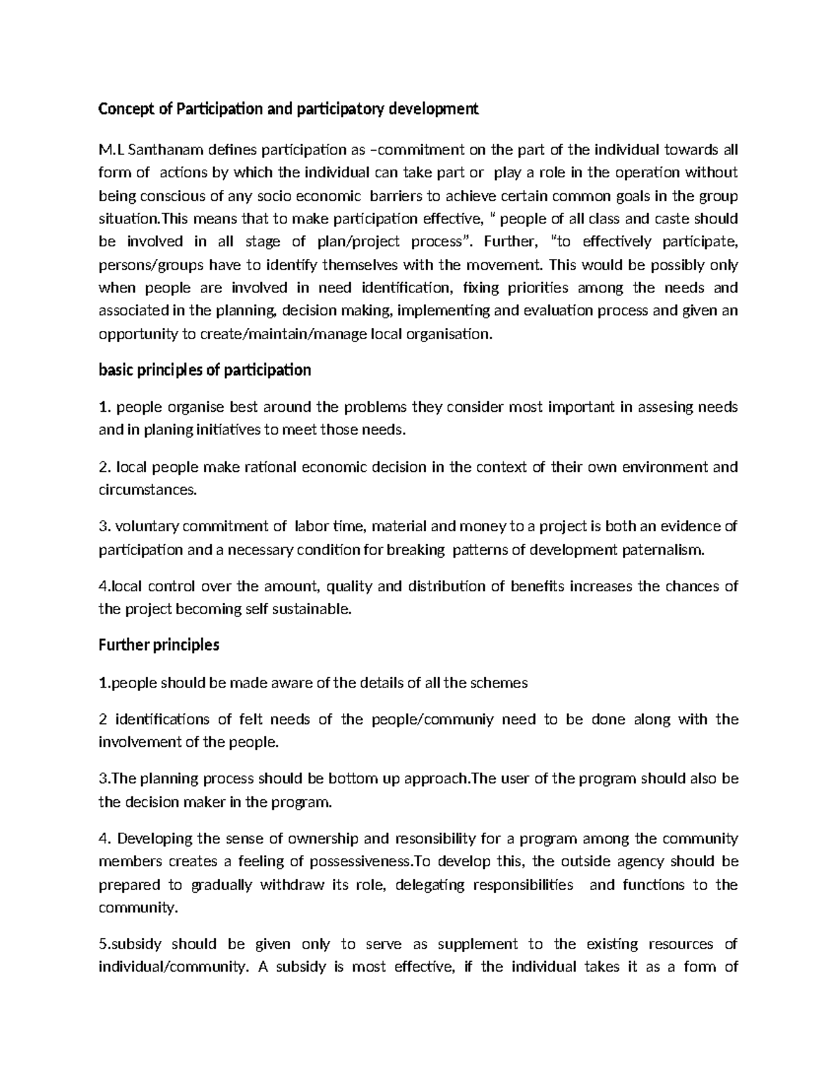 Concept of participation and participatroy development - Further, “to ...