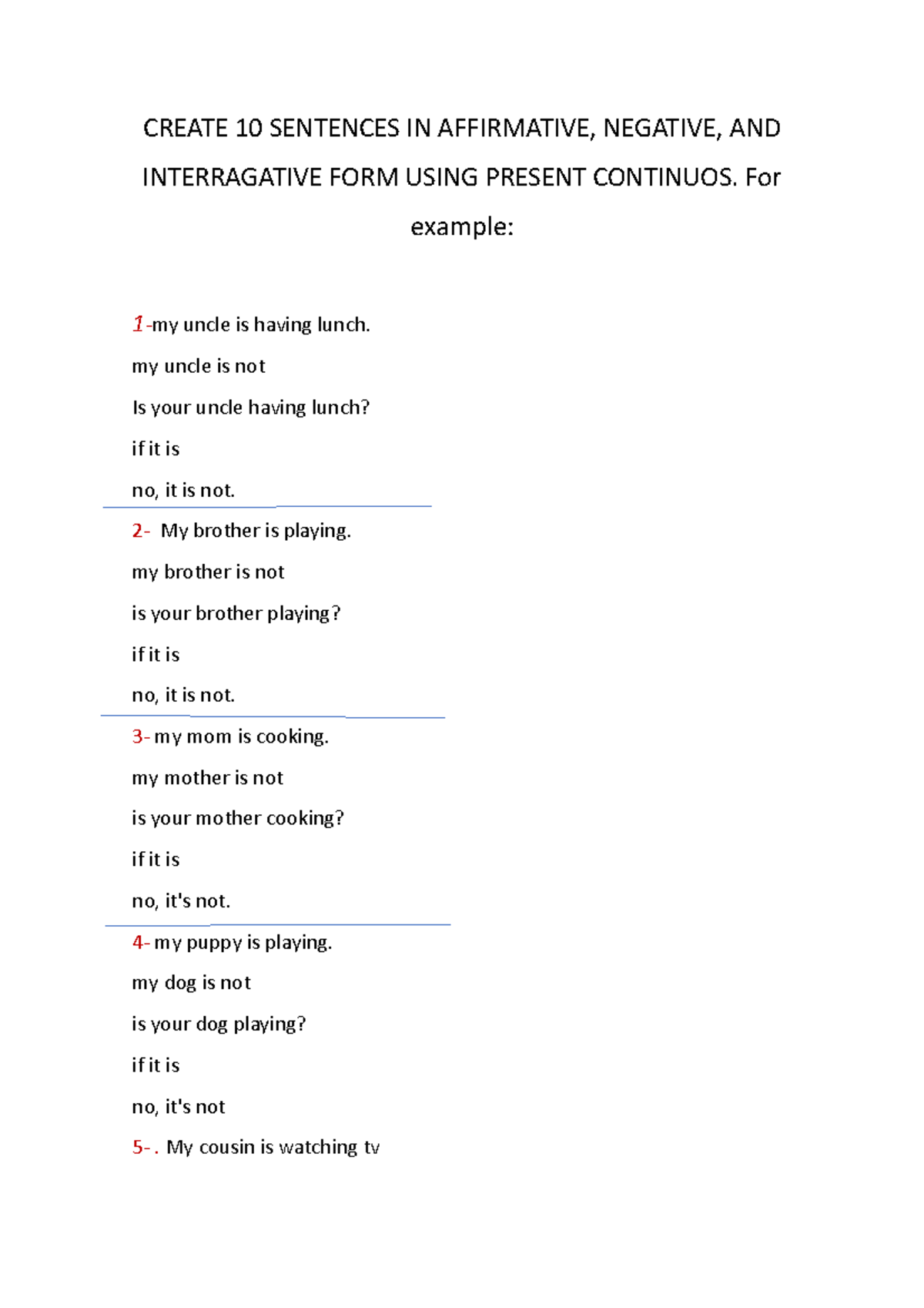 Create 10 Sentences IN Affirmative - CREATE 10 SENTENCES IN AFFIRMATIVE ...