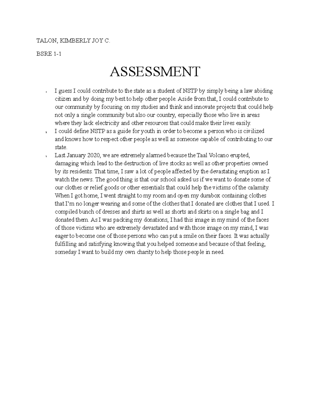Assessment- Module 1 - TALON, KIMBERLY JOY C. BSRE 1- ASSESSMENT I ...