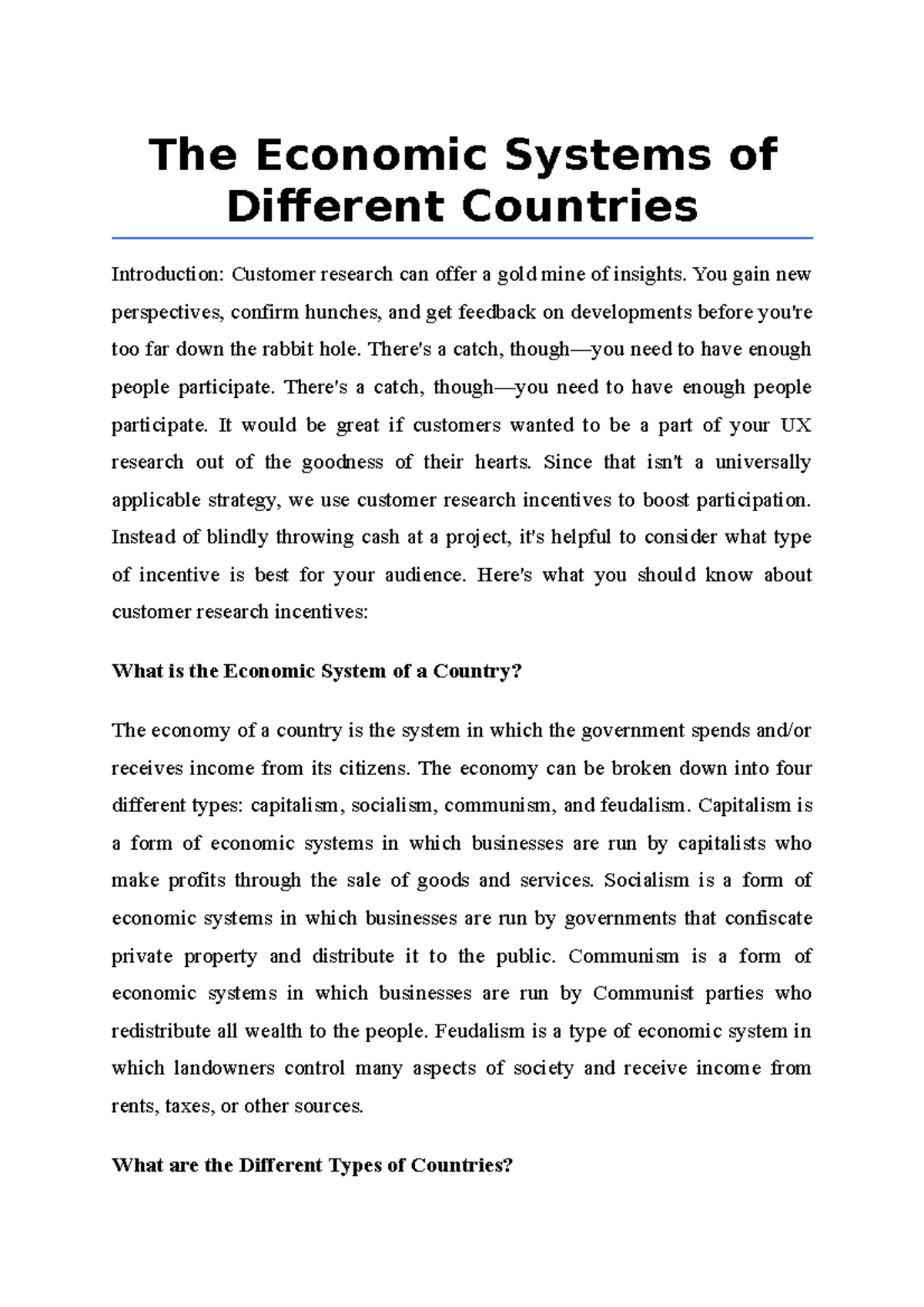 The Economic Systems of Different Countries - The Economic Systems of ...