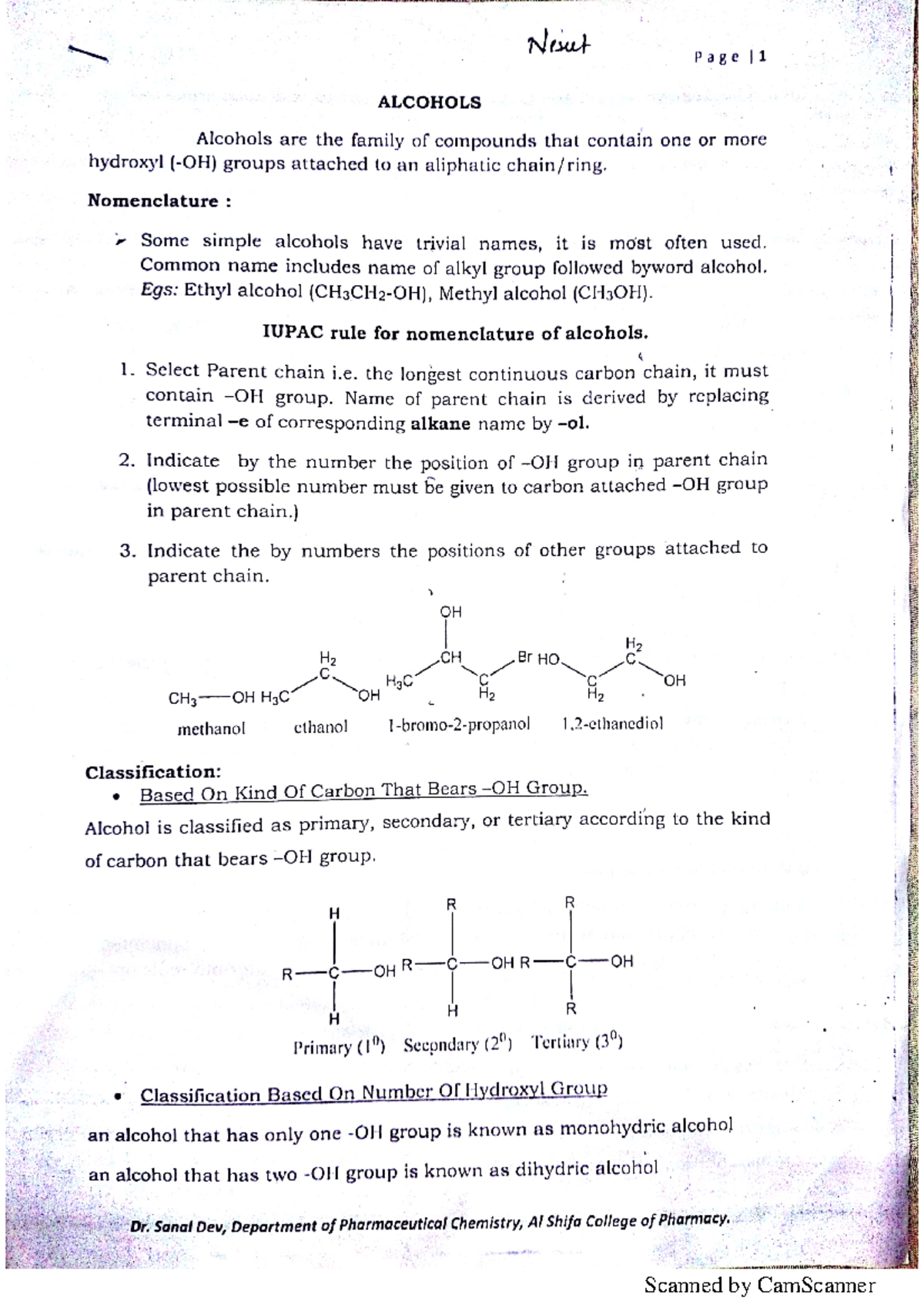 Alcohol - Organic chemistry notes - Pharmacy - Studocu