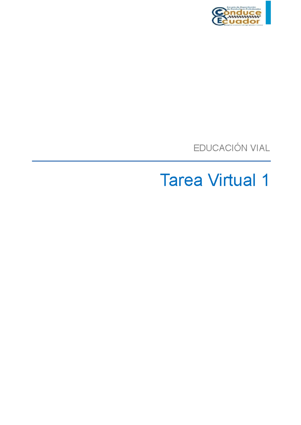 14 Tarea virtual Nº 1. Educacion VIAL - EDUCACIÓN VIAL Tarea Virtual 1 Asignatura Datos del ...