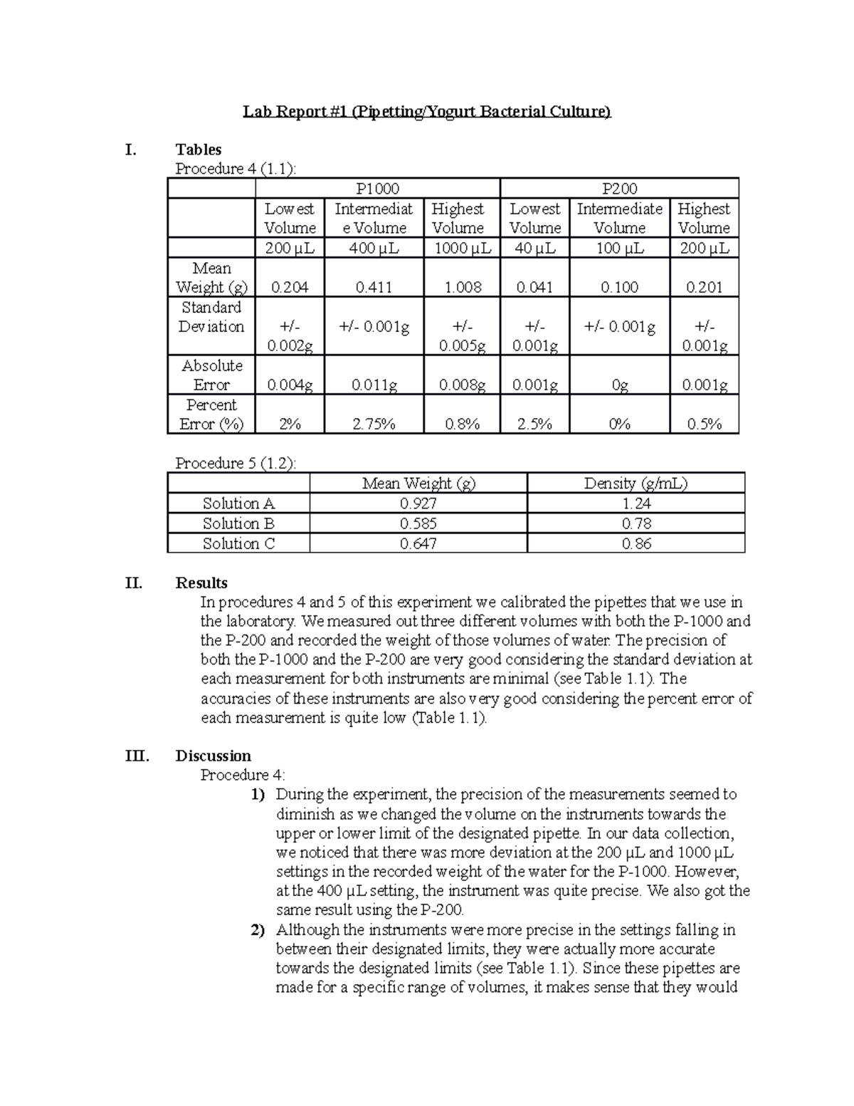Pipetting and Bacterial Culture Lab - Lab Report #1 (Pipetting/Yogurt ...