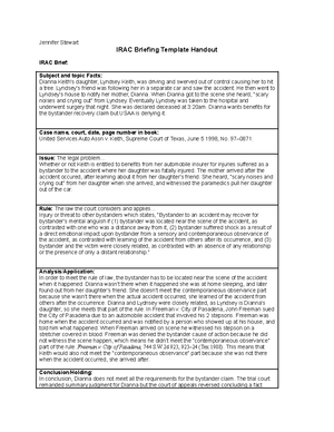 Legal Methods Case Brief 2 - Jennifer Stewart IRAC Briefing Template ...