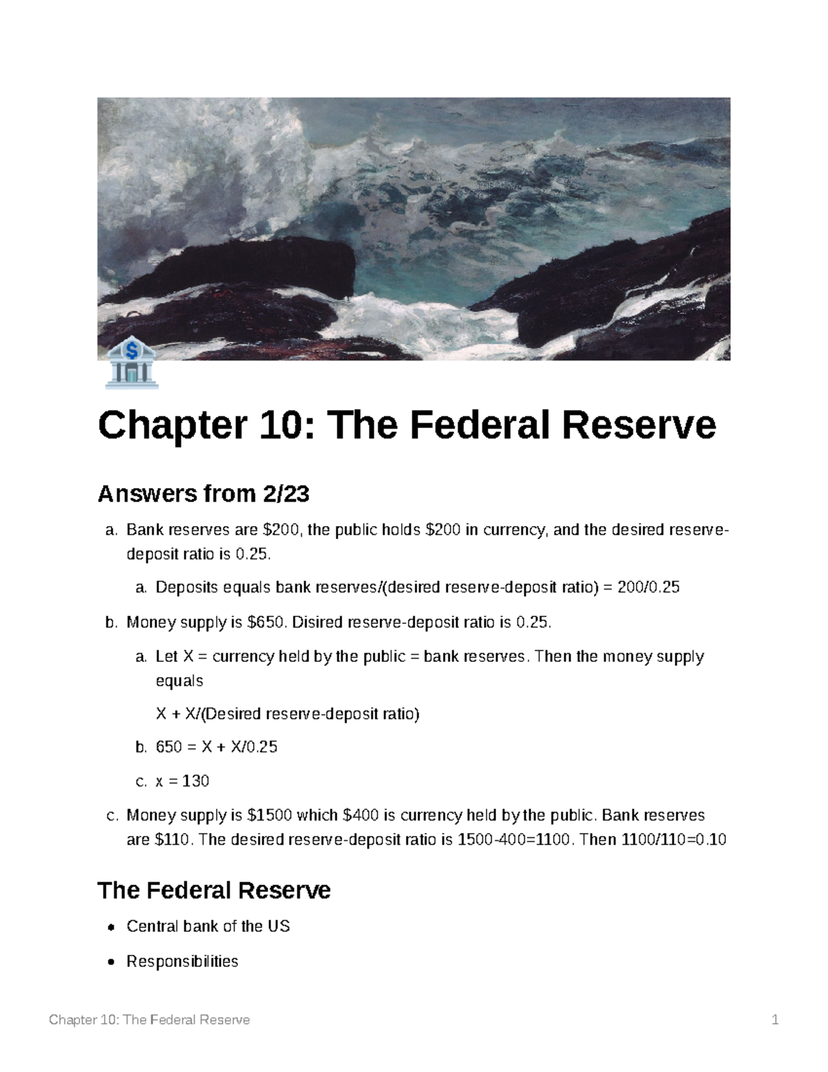 Chapter 10 - The Federal Reserve - Ö Chapter 10: The Federal Reserve ...