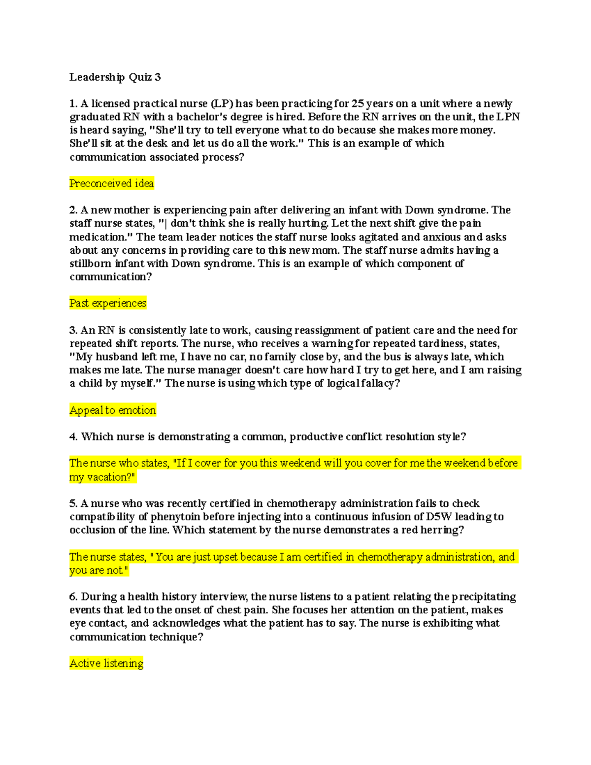 Leadership Quiz 3 - great resource - Leadership Quiz 3 A licensed ...