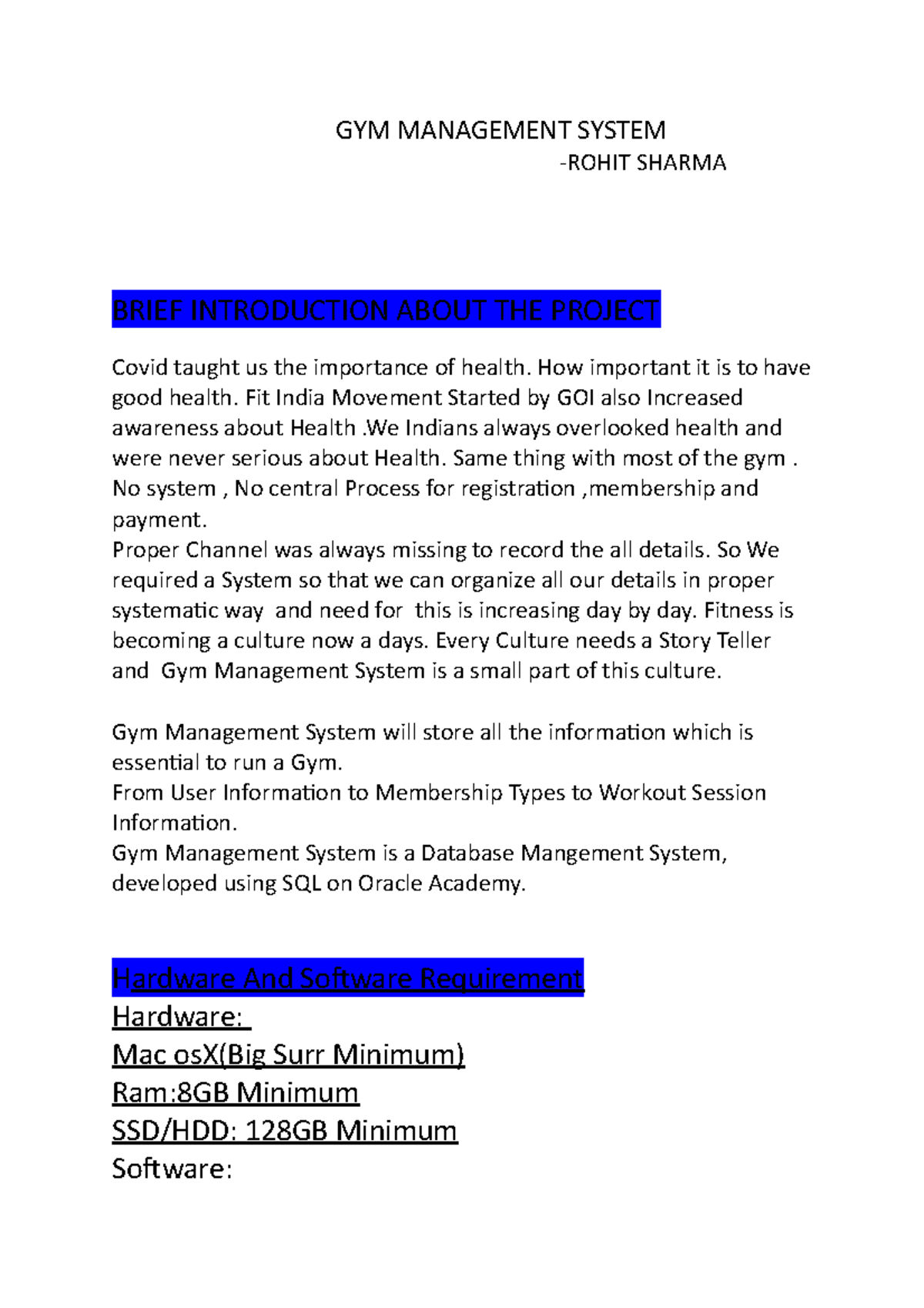 GYM Management System synopsis - GYM MANAGEMENT SYSTEM -ROHIT SHARMA ...