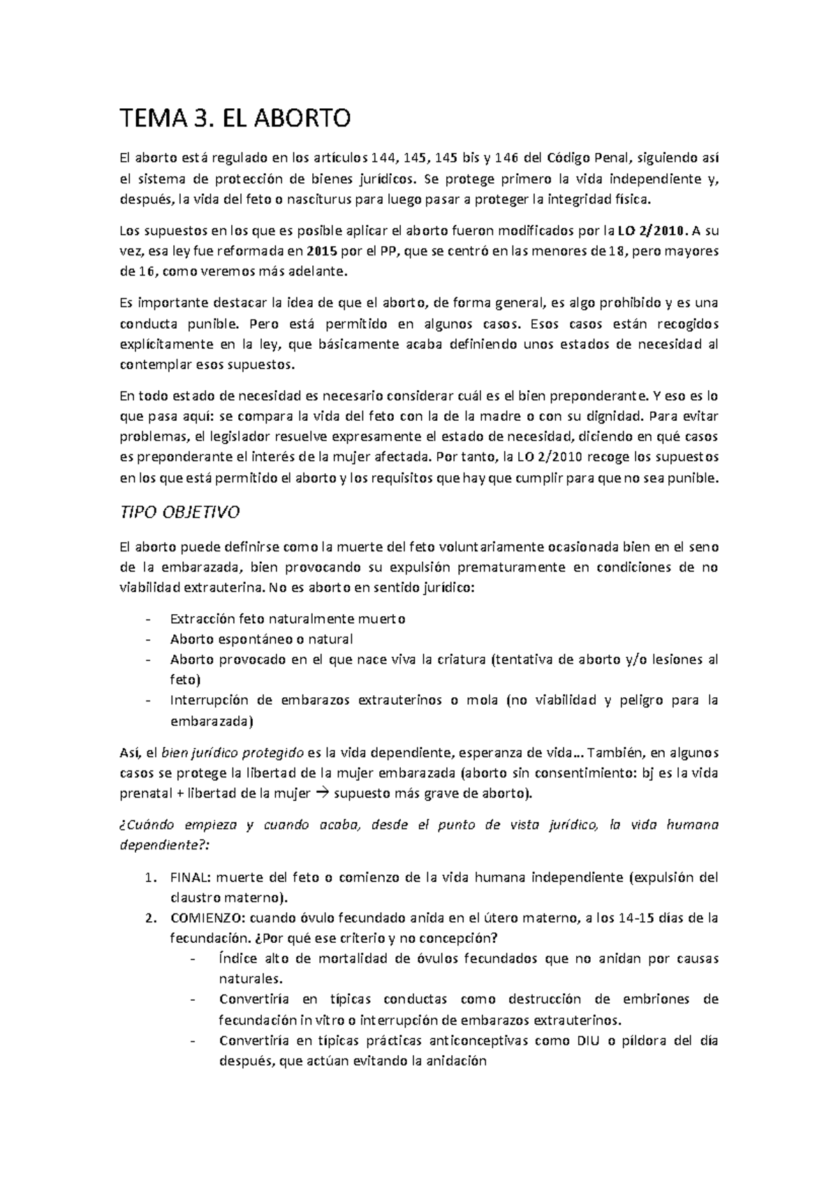 TEMA 3. El aborto - TEMA 3. EL ABORTO El aborto está regulado en los ...