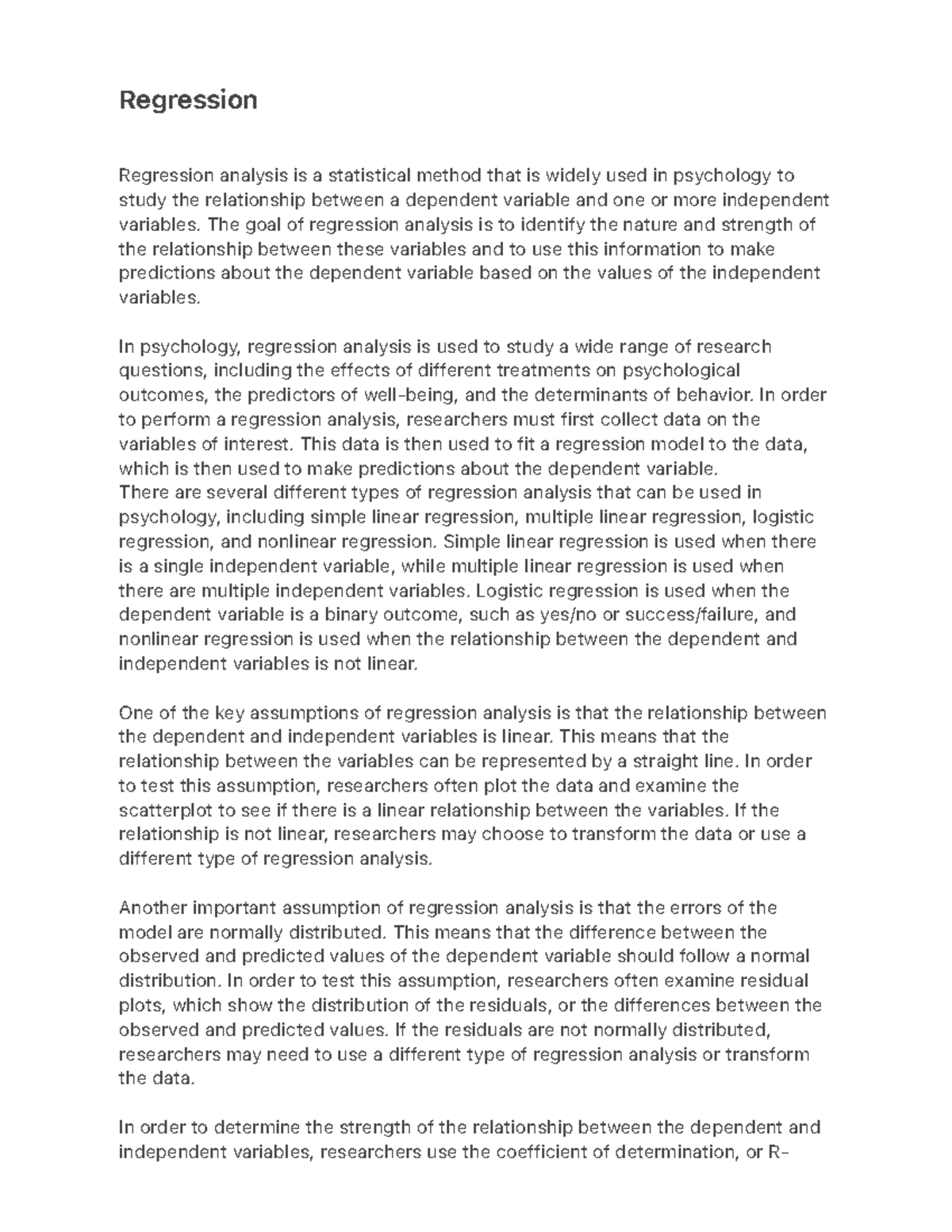 Regression - NOTES - Regression Regression analysis is a statistical ...