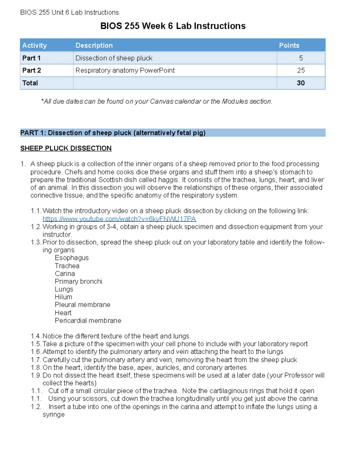 BIO Week 6 Lab - Lab and answers to the lab work for Anatomy and ...