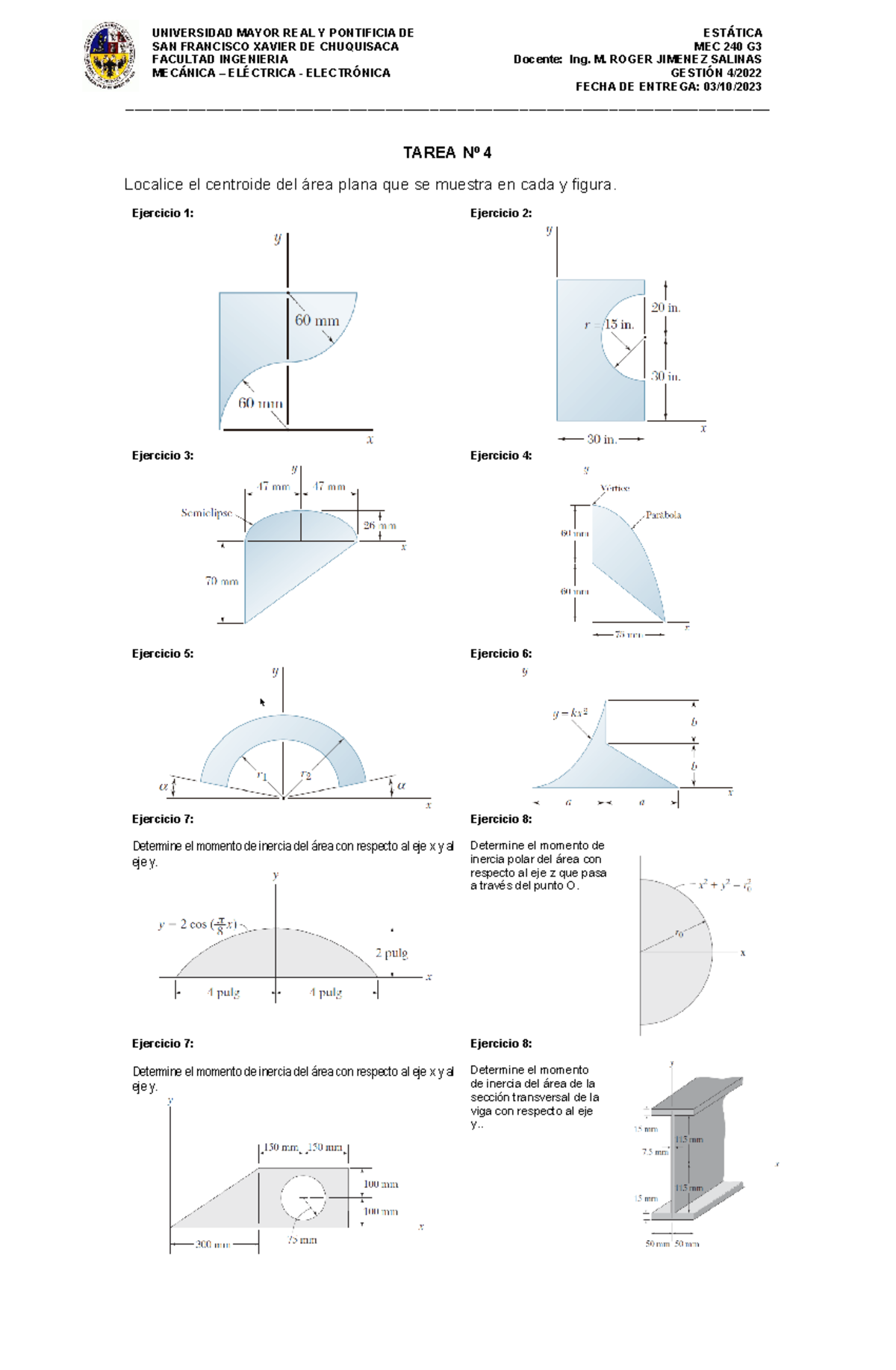 20231003 Tarea 4 Estatica MEC 240 - Métodos numérico - Studocu