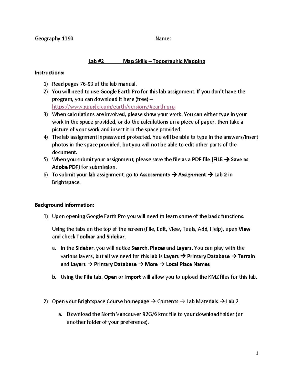 Geography 1190: Geography: Geomorphology Lab 2 - Geography 1190 Name ...