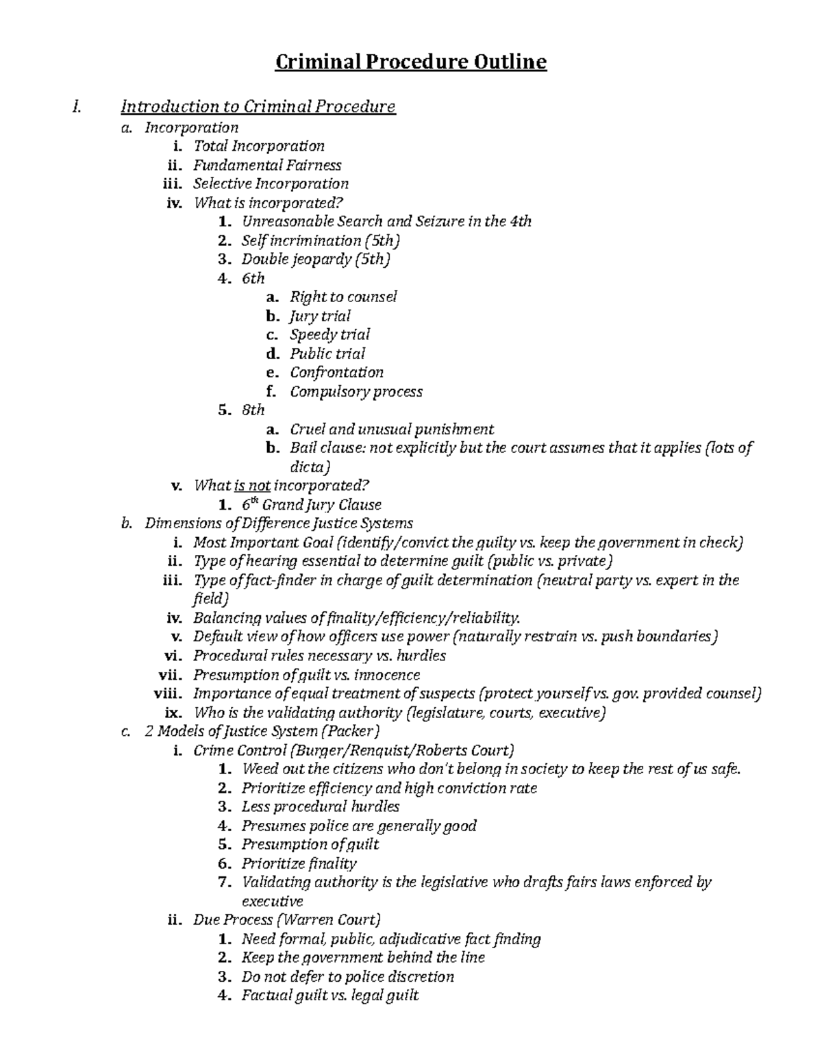 Levine 2017 Criminal Procedure Outline - Criminal Procedure Outline I ...