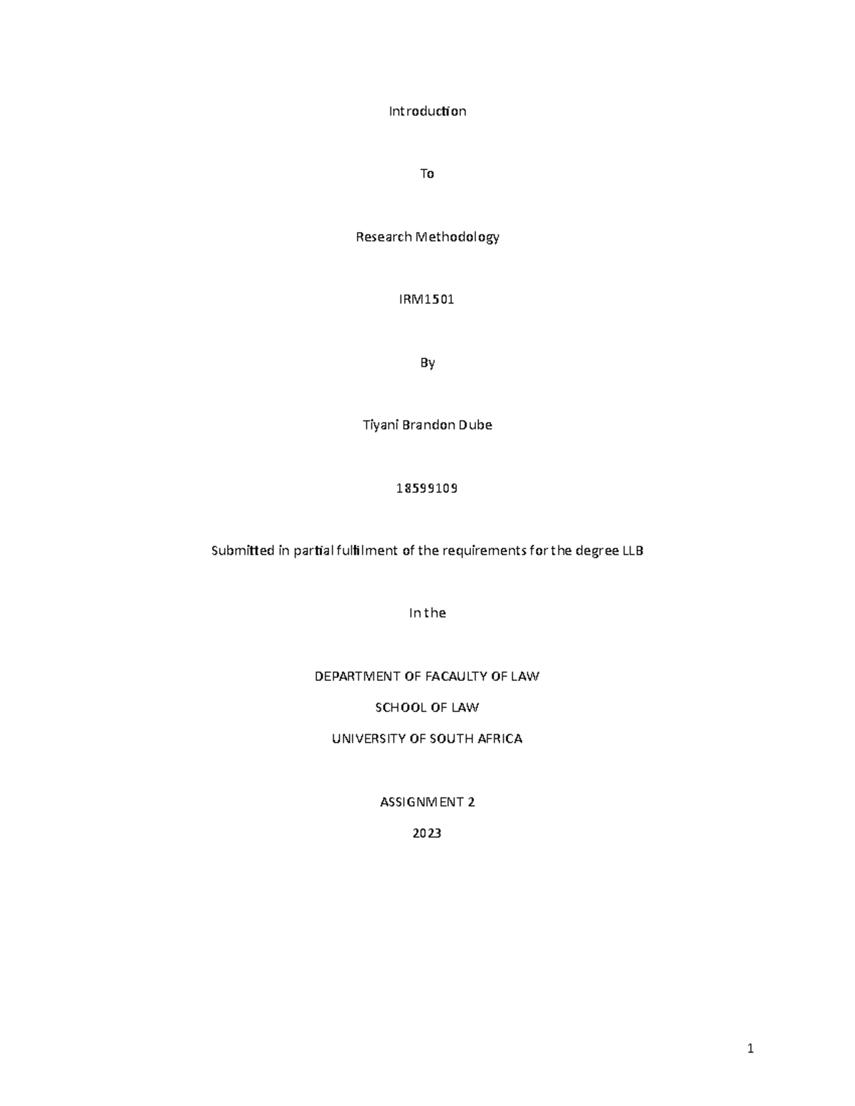 IRM1501 Assignment 2 - 1 Introduction To Research Methodology IRM By ...