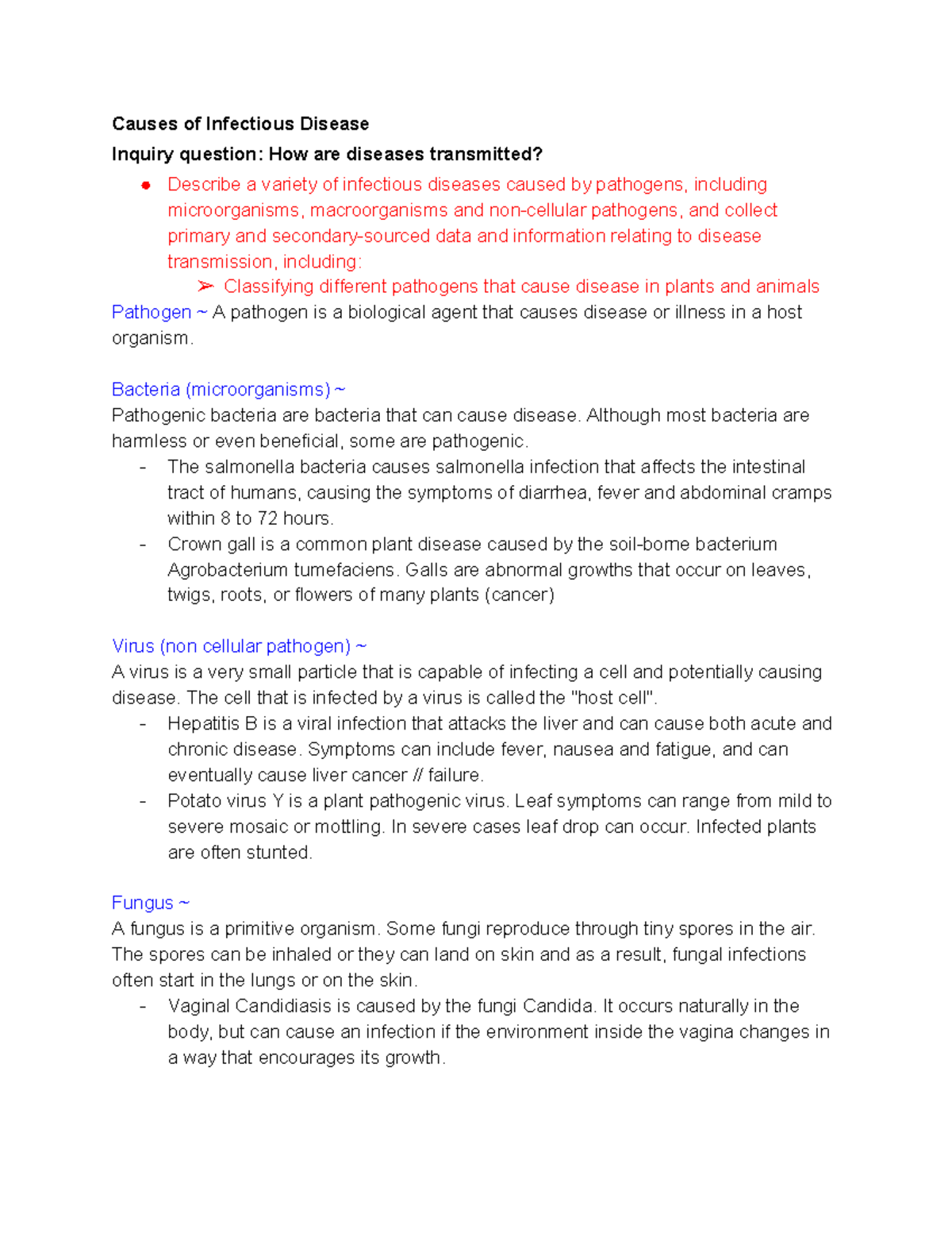 2019 BIO Module 7 Infectious disease Notes Rochelle Collins Notes 17 ...