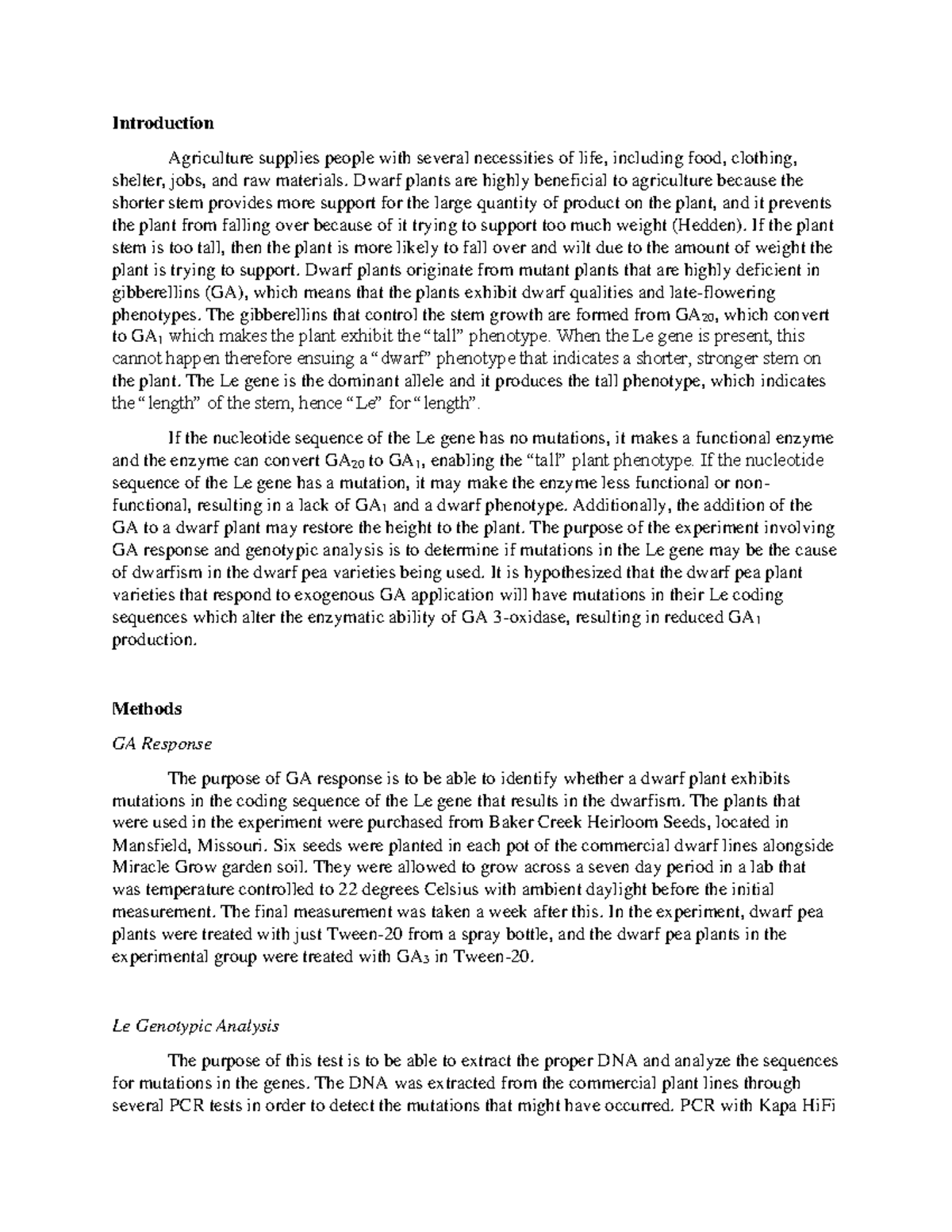 PCB3063L Pea Plant Paper Rough Draft - Introduction Agriculture ...