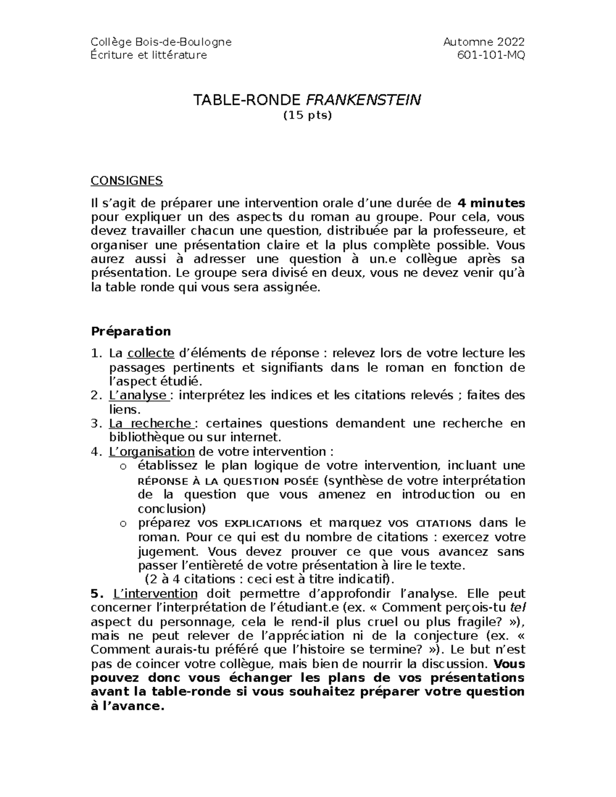 LEA Table-Ronde Consignes et criteres devaluation - Copie - Écriture et ...