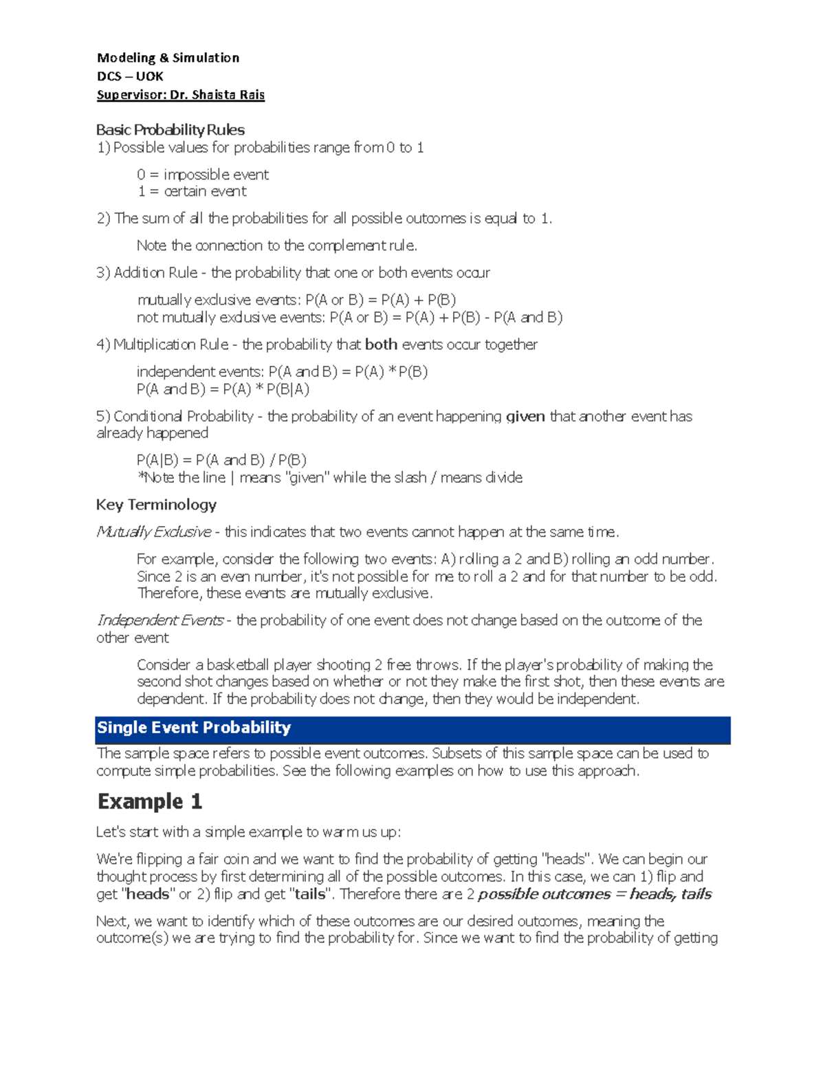 Basic Probability Rules Dcs Uok Supervisor Dr Shaista Rais Basic