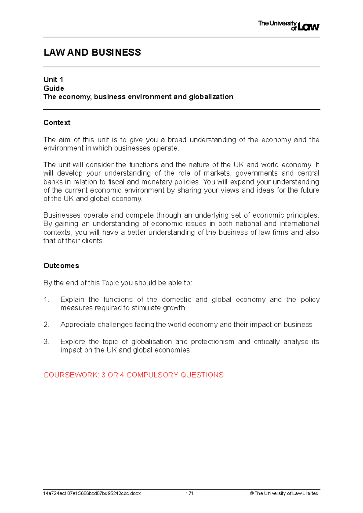 2223 lbus ws01 ce01 guide - LAW AND BUSINESS Unit 1 Guide The economy ...