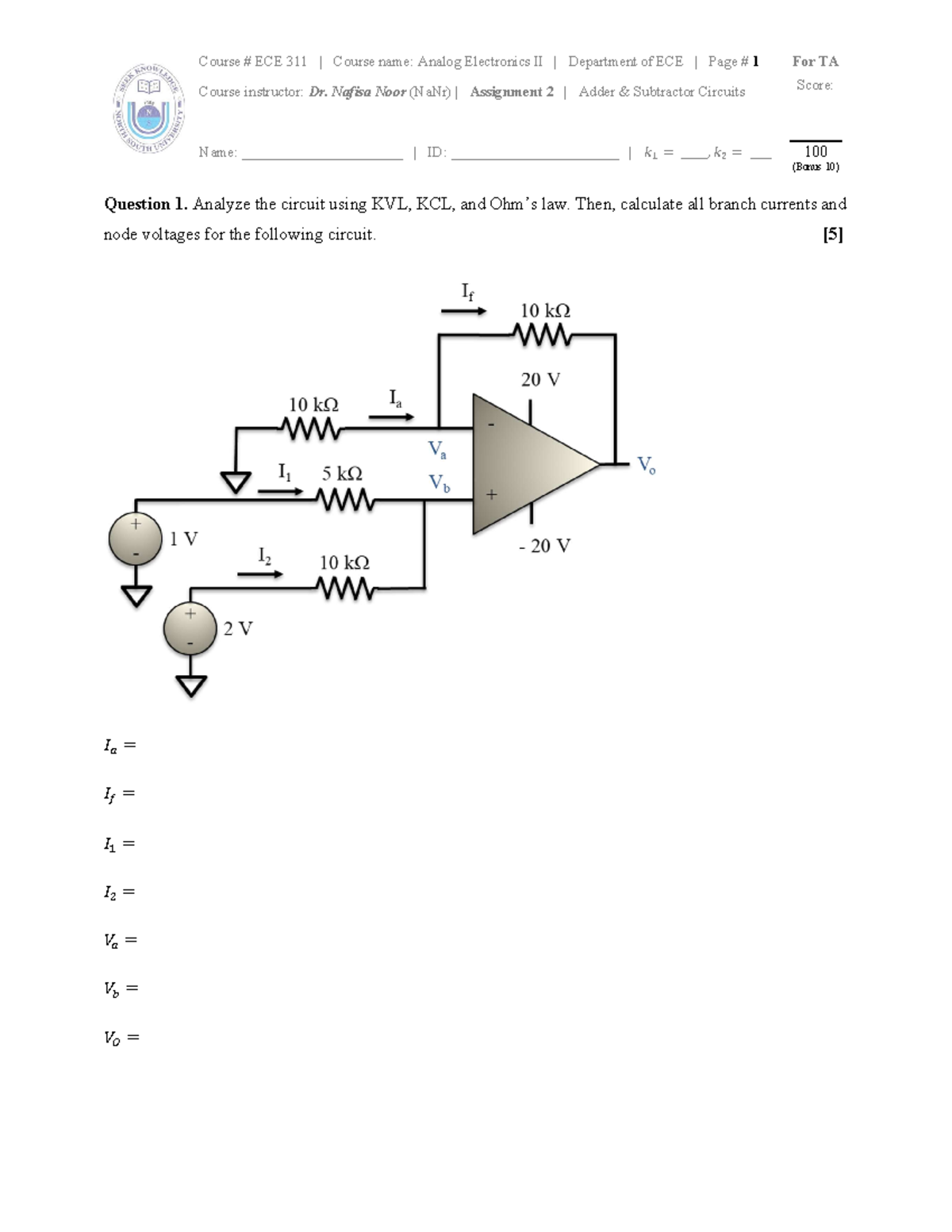Na Nr Spring 2022 EEE 311 Assignment 2 Question - Course # ECE 311 ...