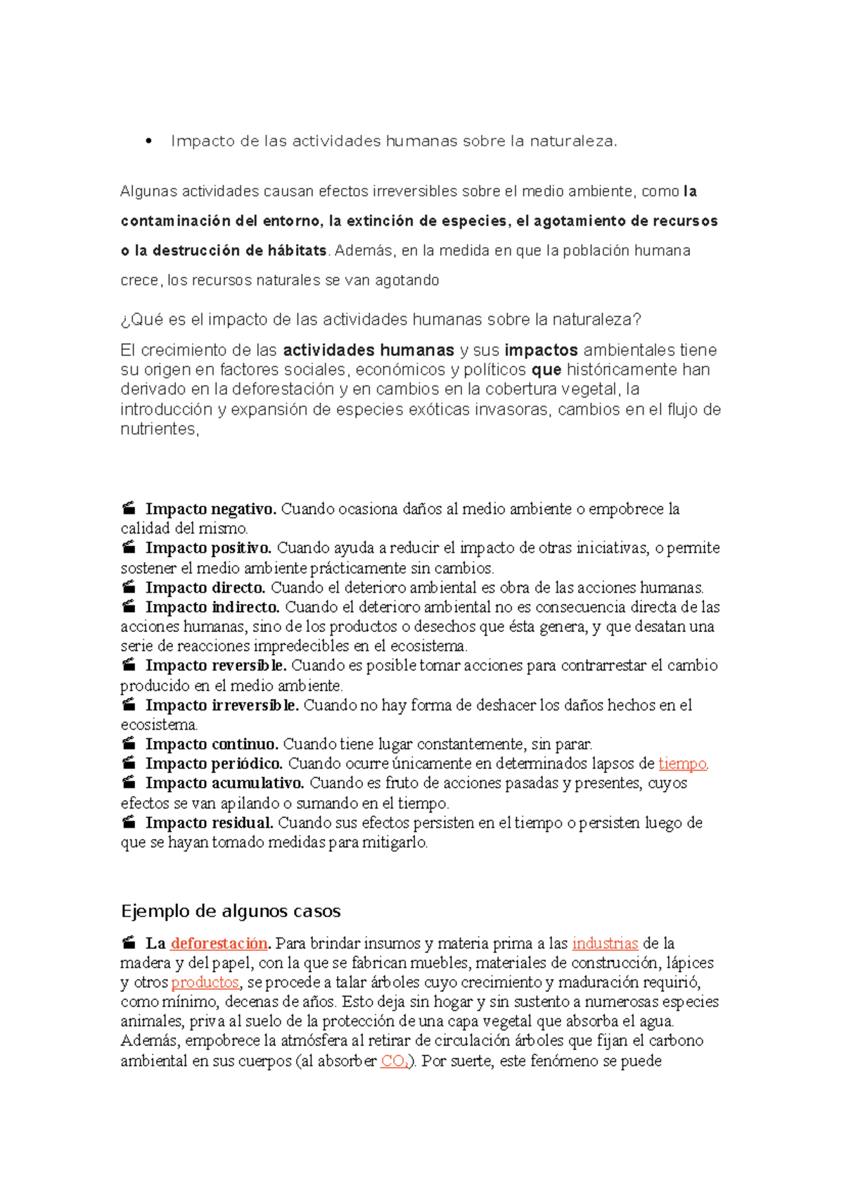 Material para el video - impacto de los humano - Impacto de las ...