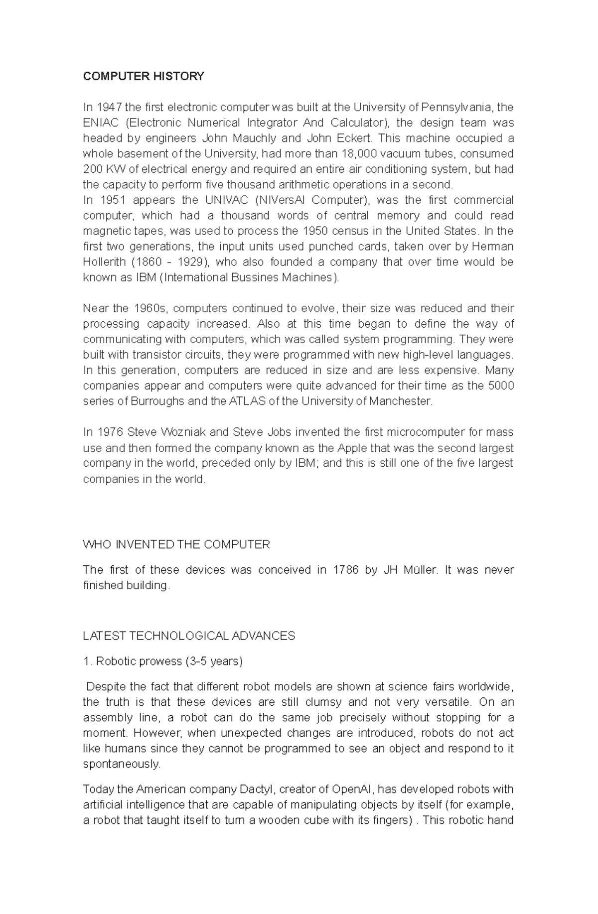 Computer History - COMPUTER HISTORY In 1947 the first electronic ...