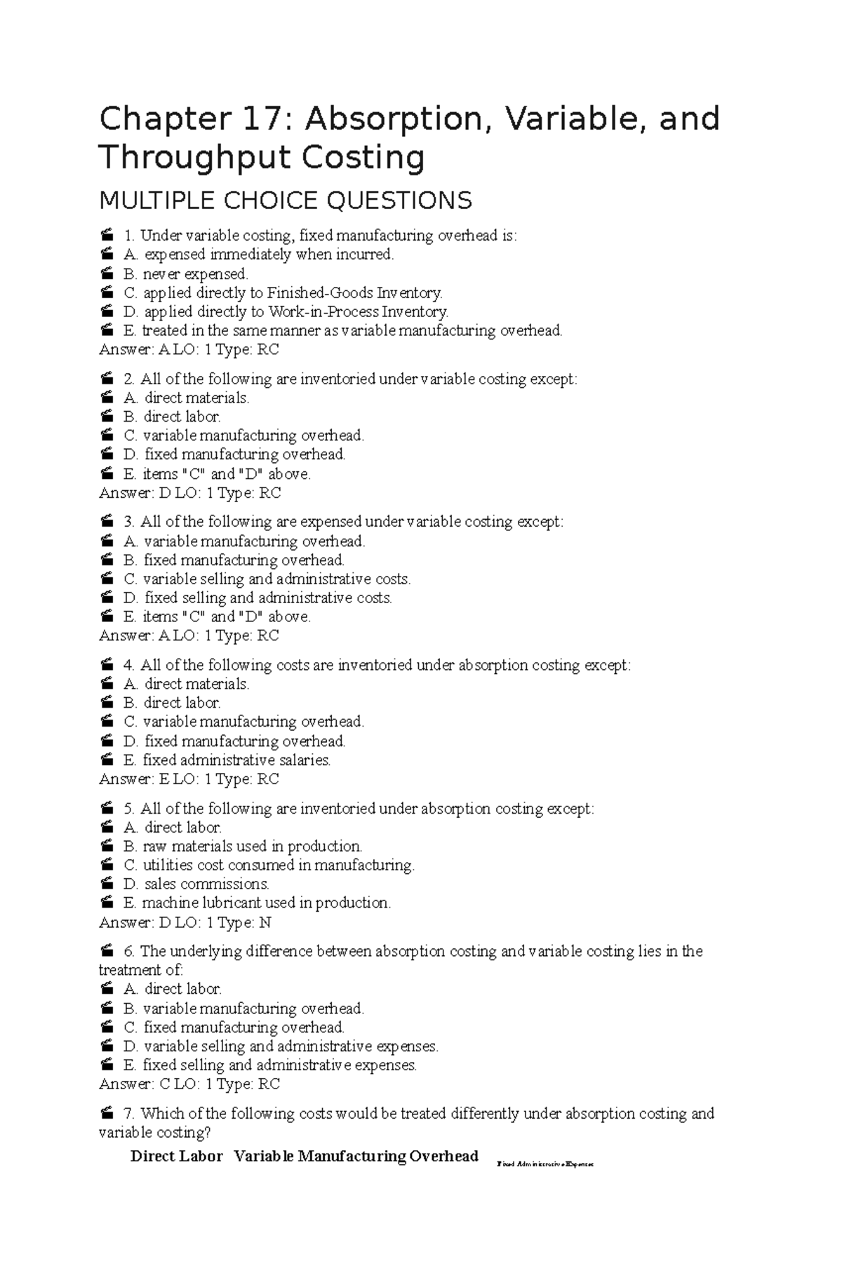 Chapter 17 - Absorption costing - Chapter 17: Absorption, Variable, and ...