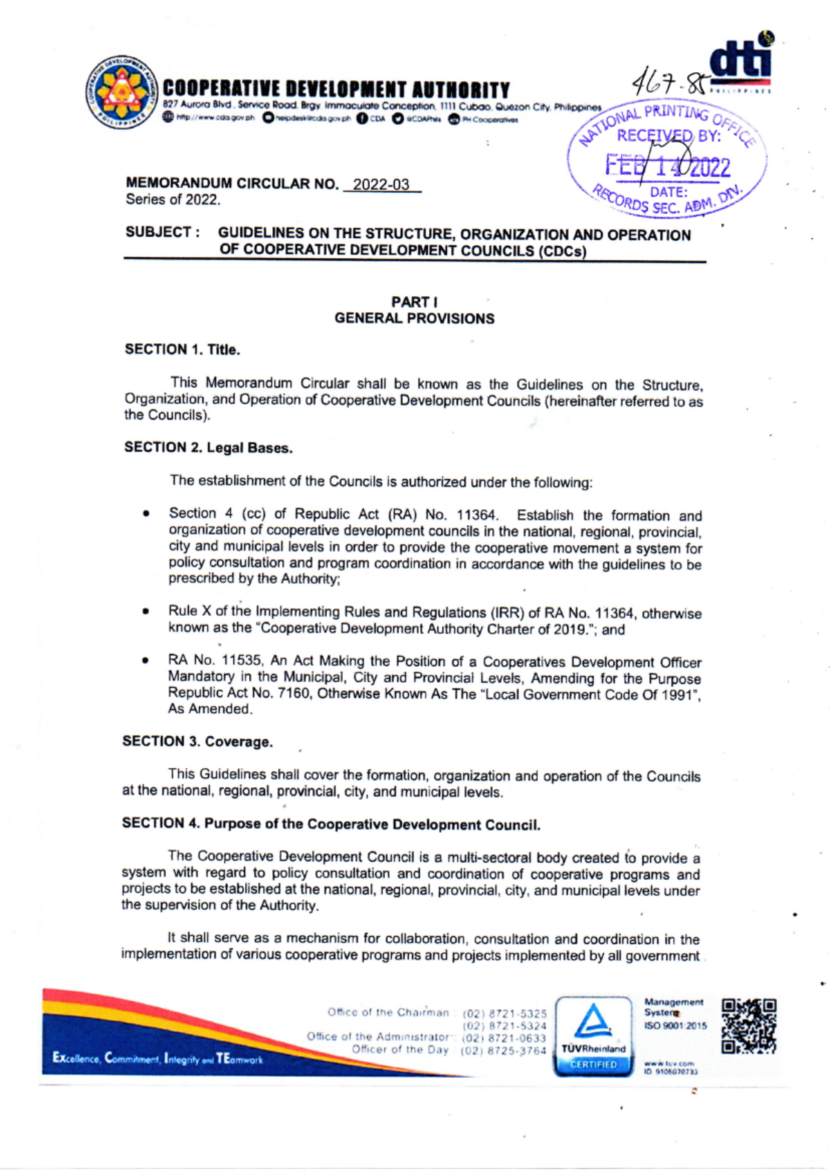 Guidelines on the Structure, Organization and Operation of Cooperative ...