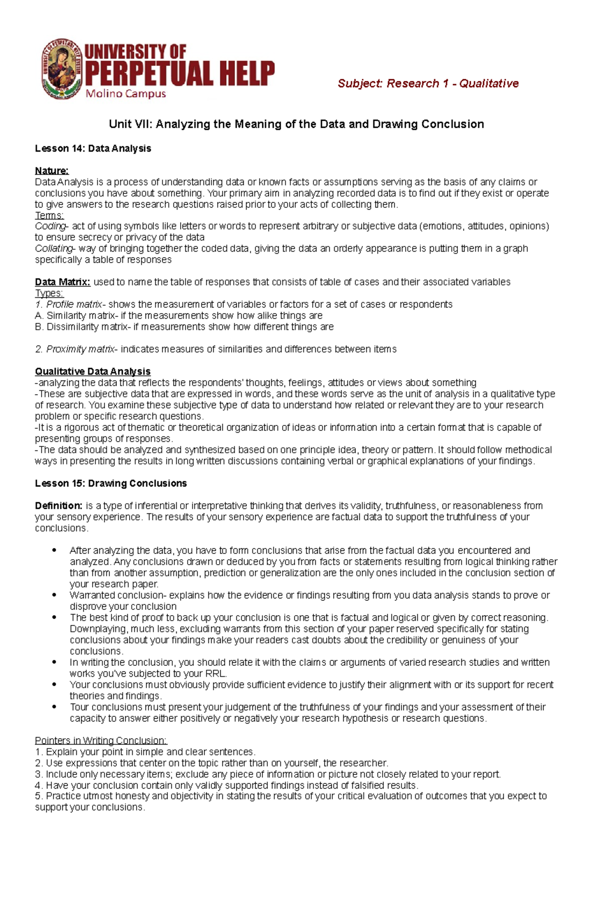 Research Handouts Unit7 8 - Subject: Research 1 - Qualitative Unit VII ...