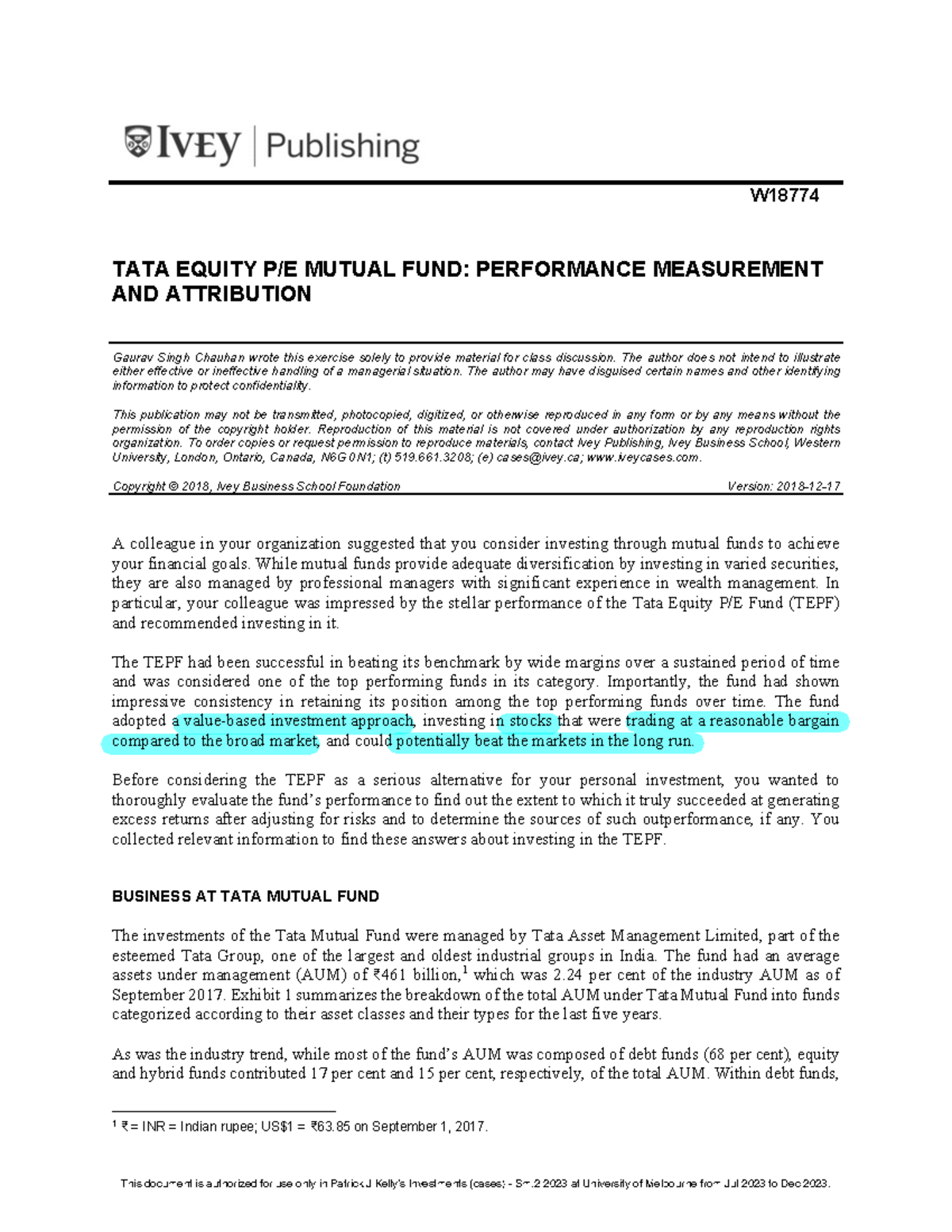 TATA Equity Mutual Fund Case Study - W TATA EQUITY P/E MUTUAL FUND ...