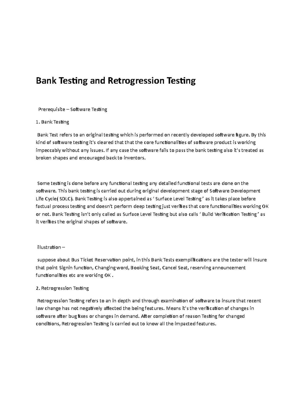 Bank Testing and Retrogression Testing - Bank Testing and Retrogression ...
