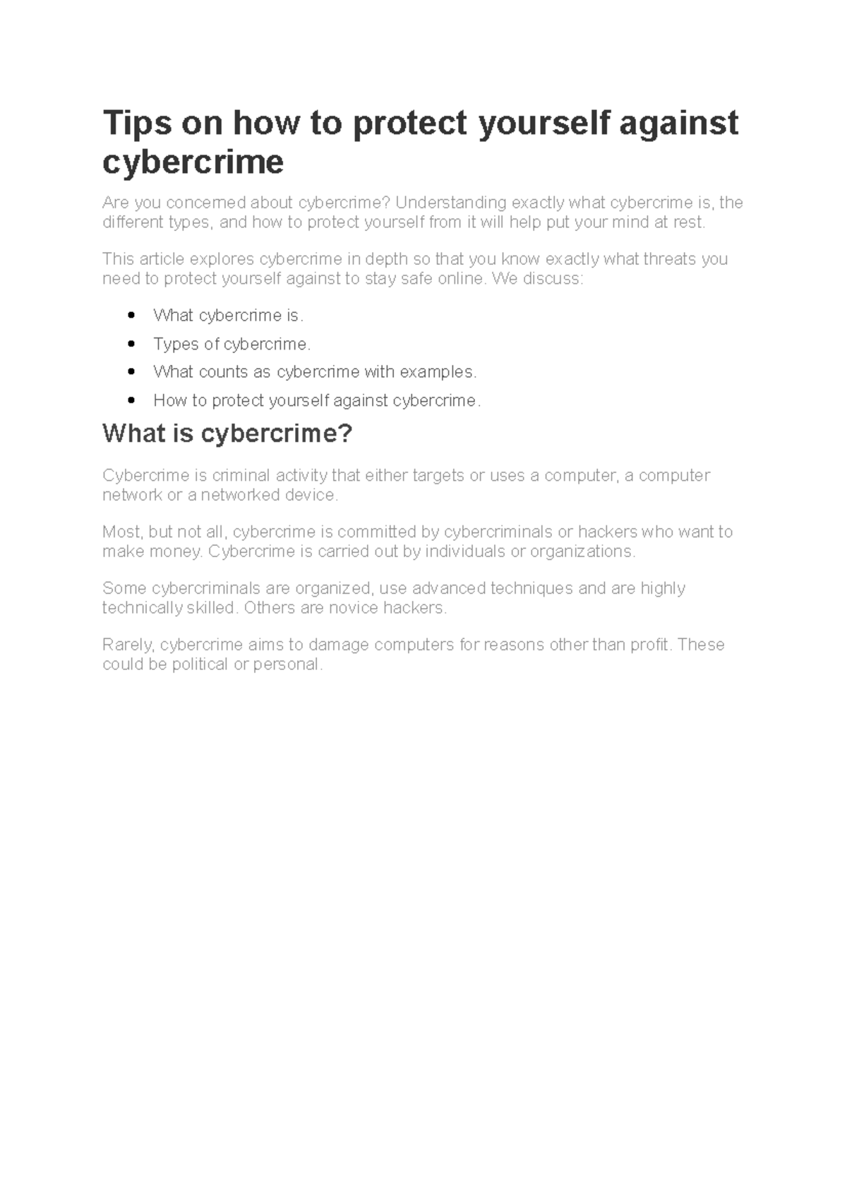 Tips on how to protect yourself against cybercrime - This article ...