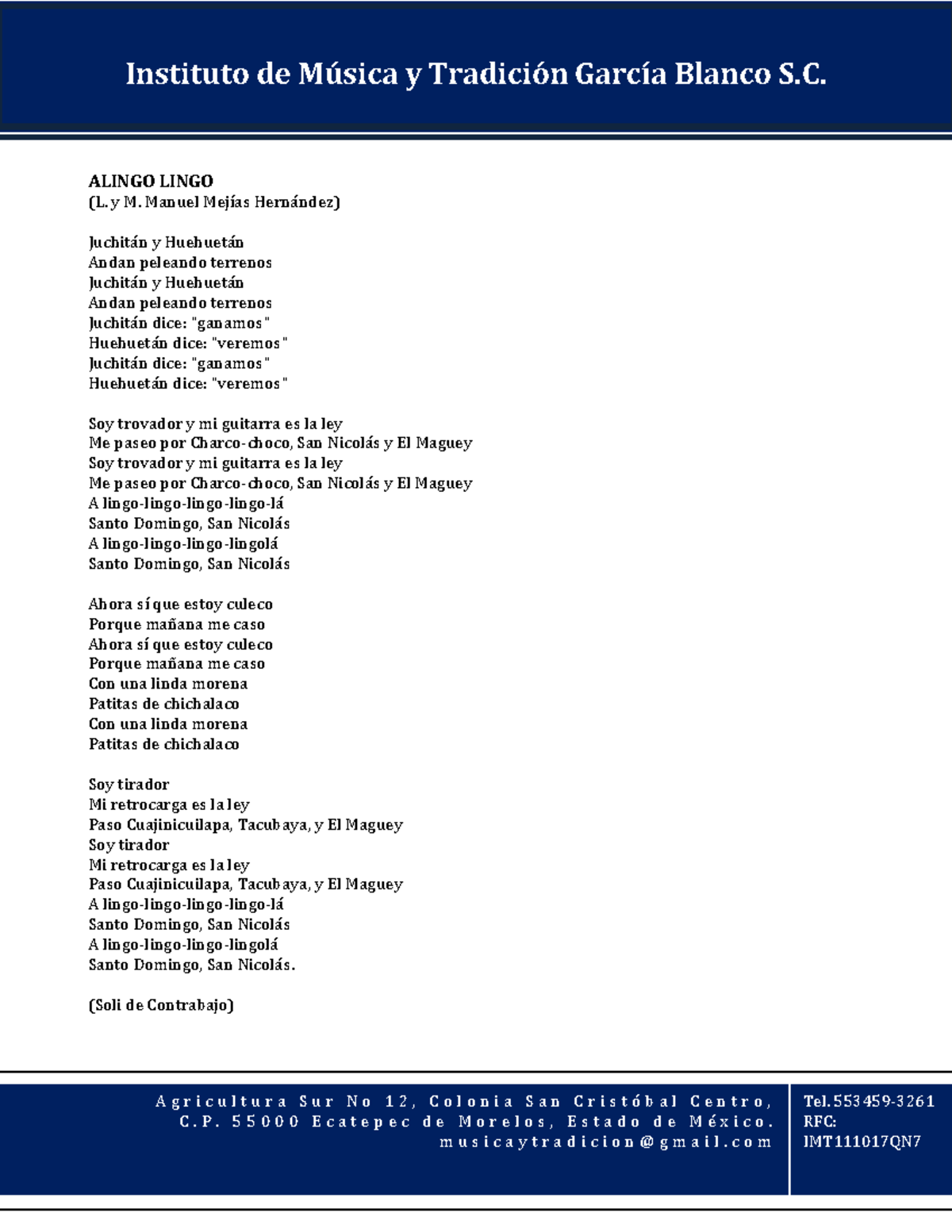 Alingo Lingo letra - Hola - A g r i c u l t u r a S u r N o 1 2 , C o l ...