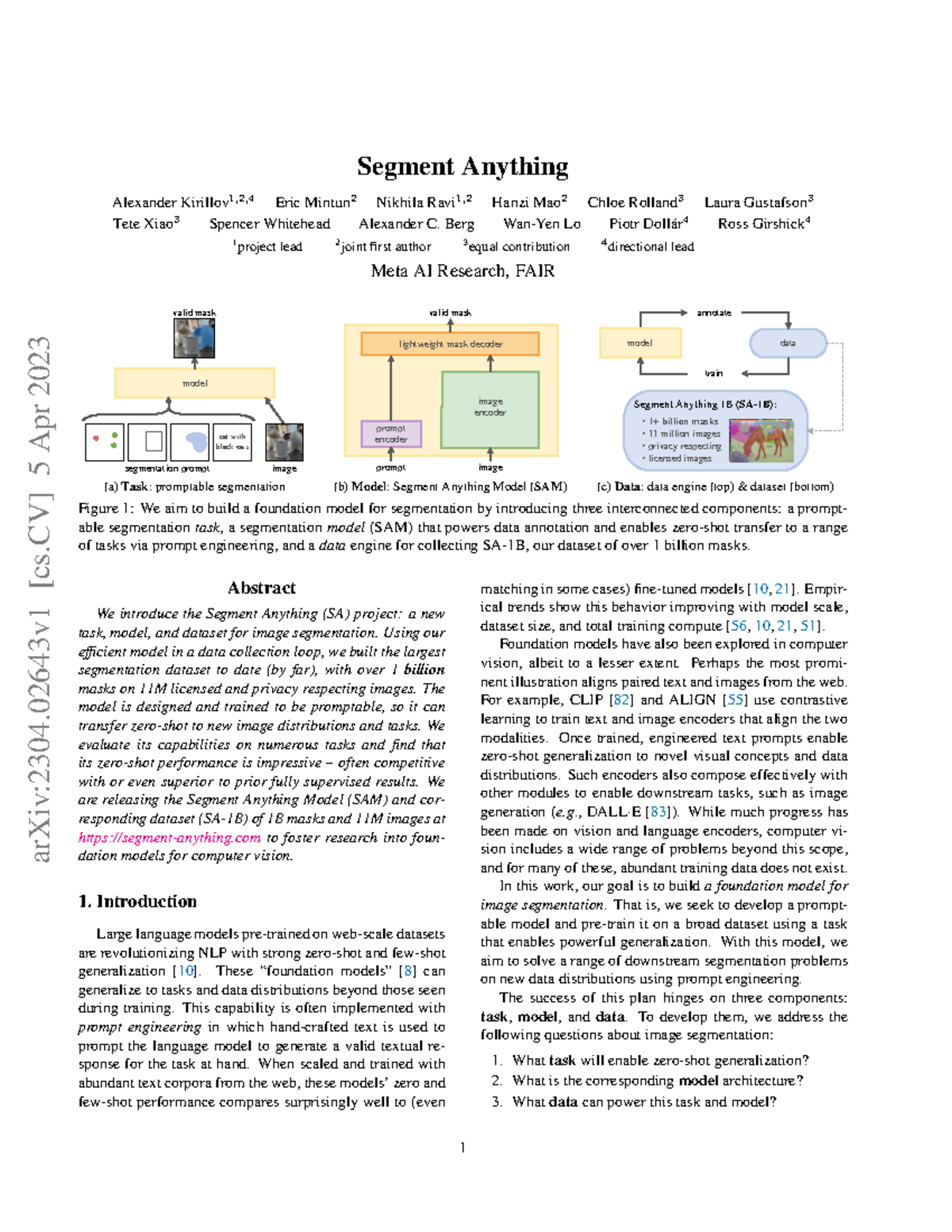 SAM - machine learning - Segment Anything Alexander Kirillov 1 , 2 , 4 ...