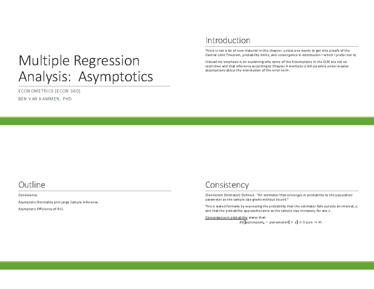 04 - Multiple Regression Asymptotics - Multiple Regression Analysis: Asymptotics ECONOMETRICS ...