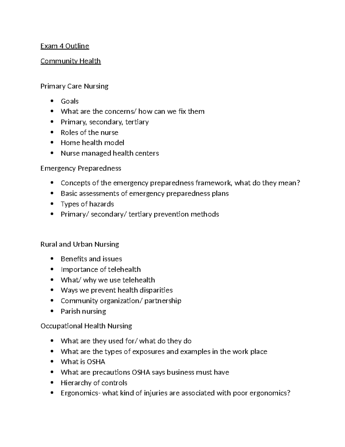 Exam 4 Outline - Exam 4 Outline Community Health Primary Care Nursing ...