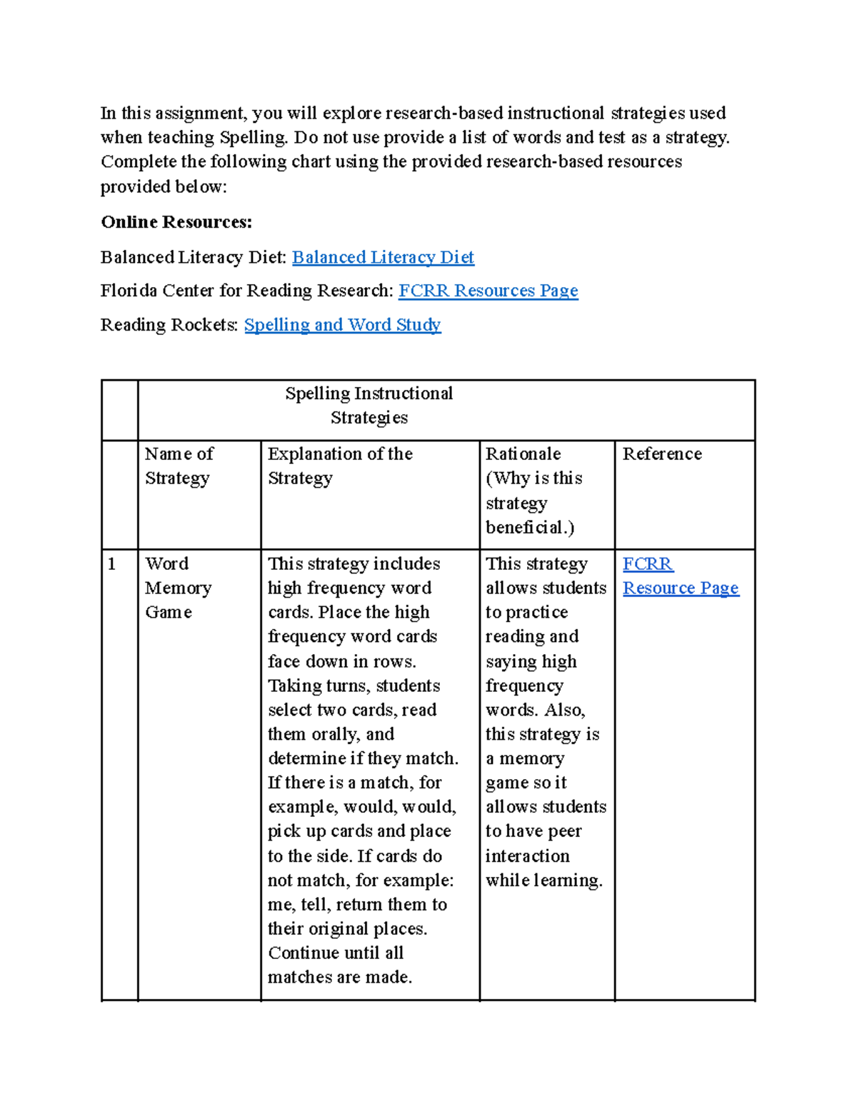 Spelling Strategies Assignment - In this assignment, you will explore ...